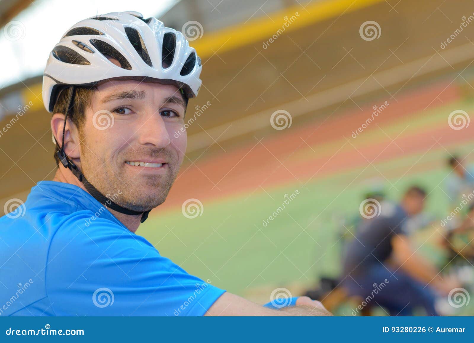 Man on cycle indoors stock photo. Image of athlete, track - 93280226