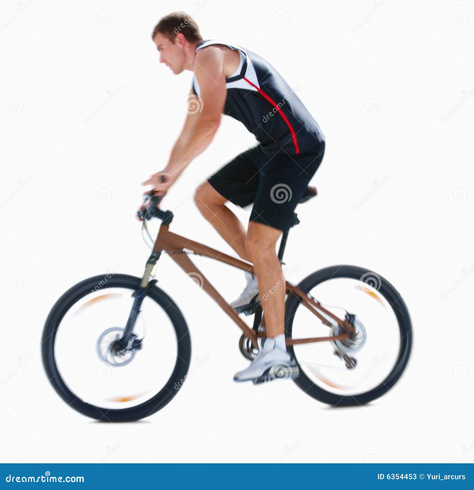 Man Cycling on Isolated White Background Stock Image - Image of full ...