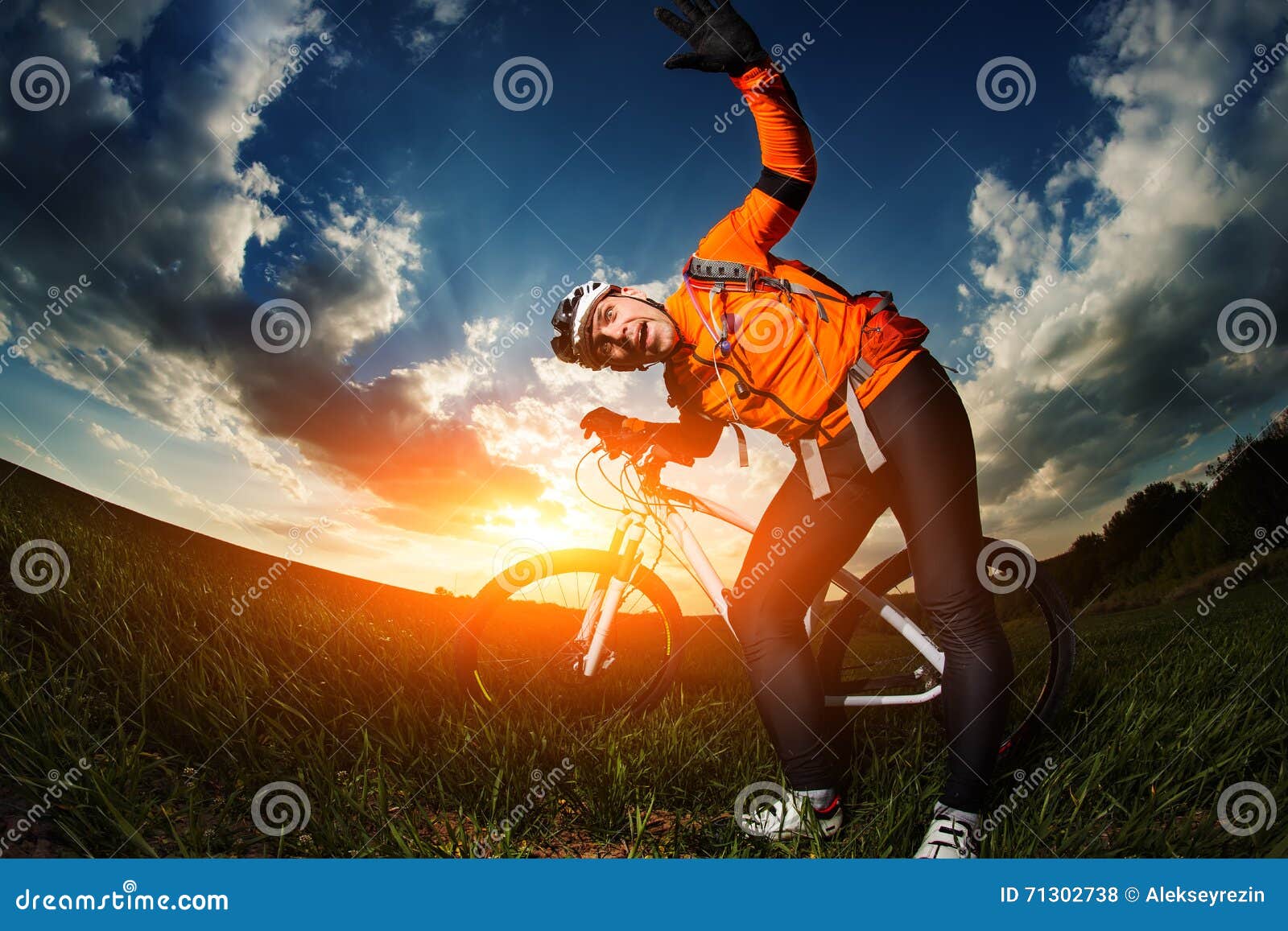 Man Cyclist with Bike on Sunset Stock Photo - Image of rapidity, biking ...
