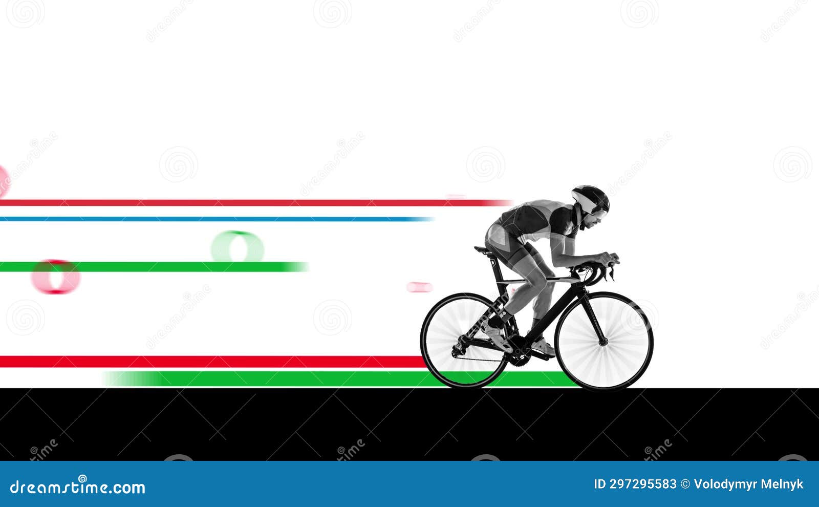 Man, Cyclist Training, Riding Bicycle on White Background with Abstract ...