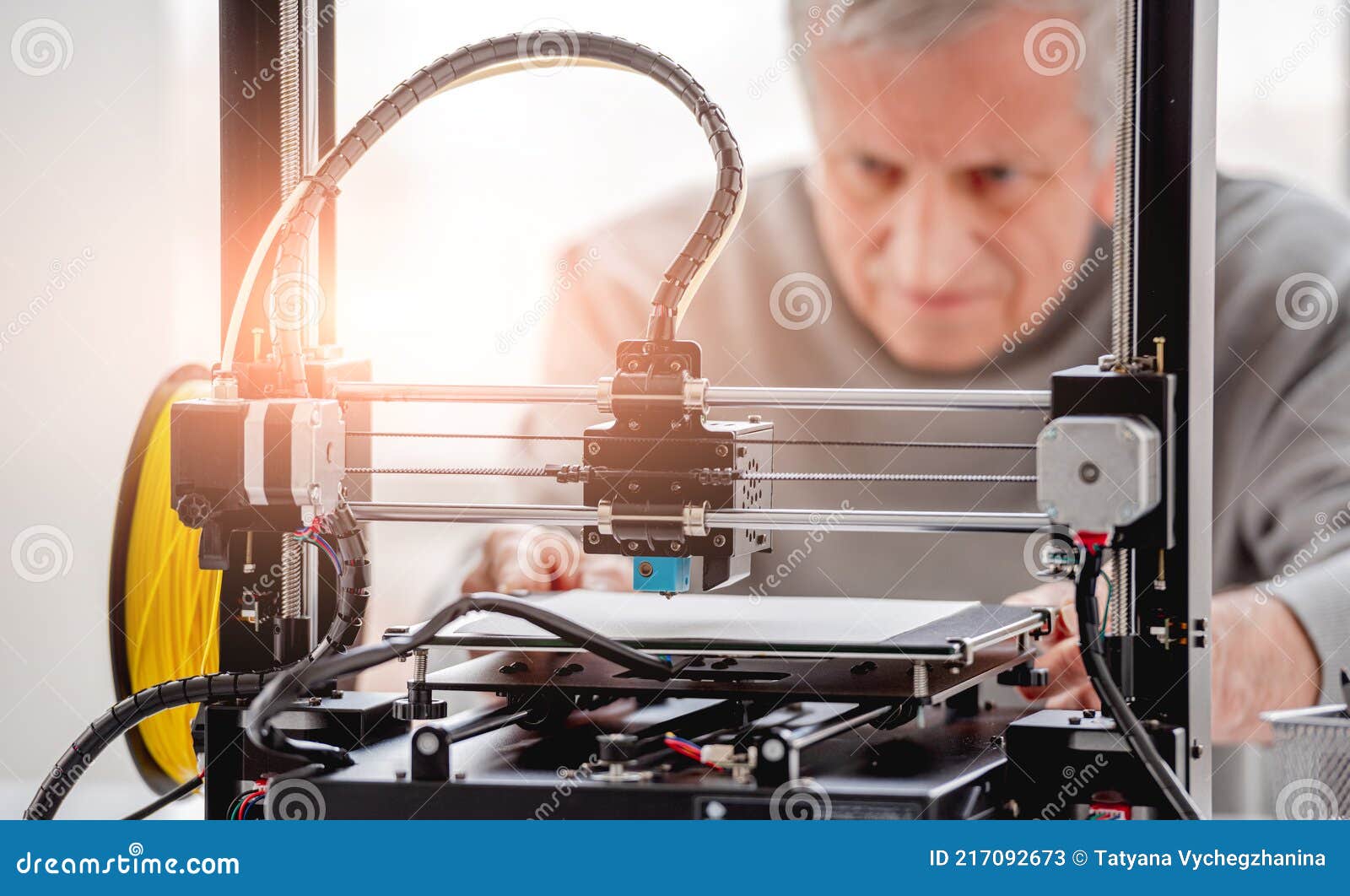 Man with 3D printer stock image. Image of person, model - 217092673