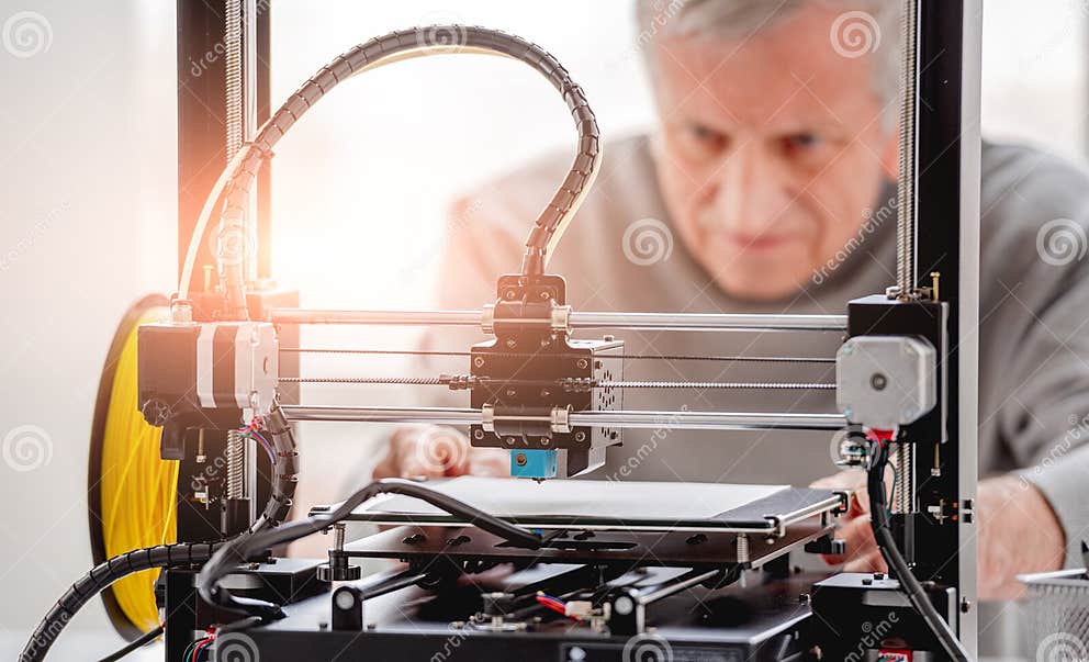 Man with 3D printer stock image. Image of person, model - 217092673