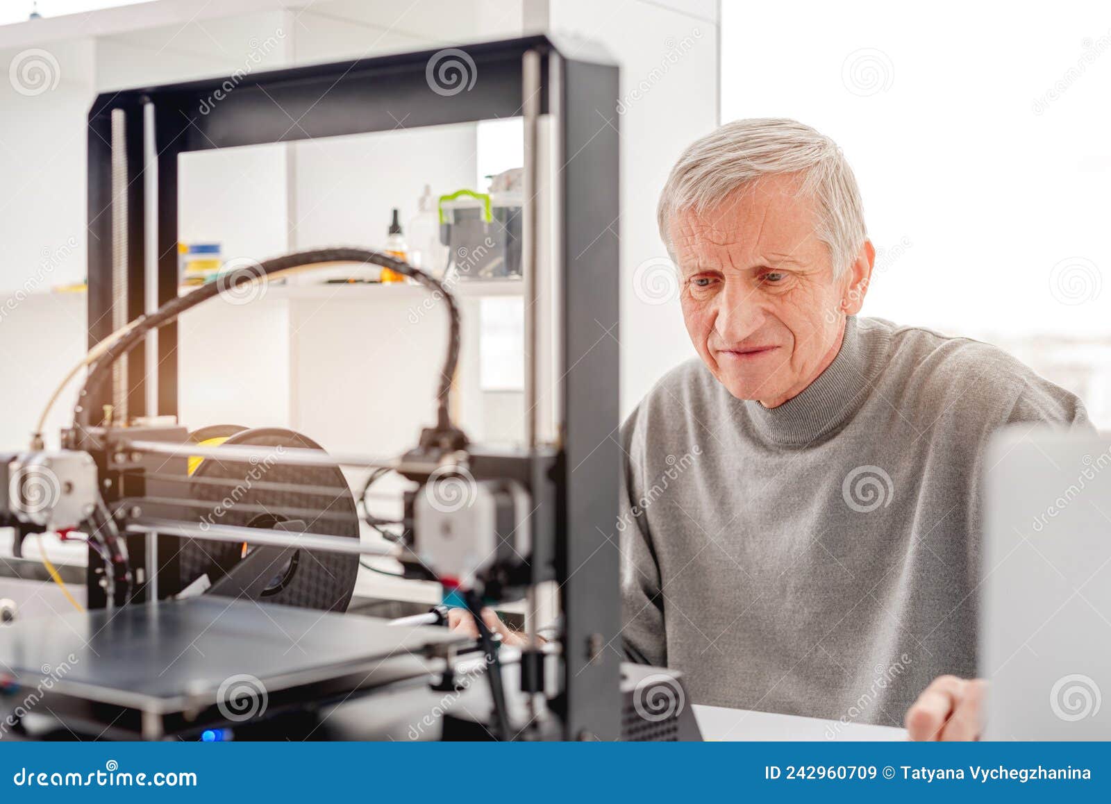 Man with 3D printer stock image. Image of electronic - 242960709