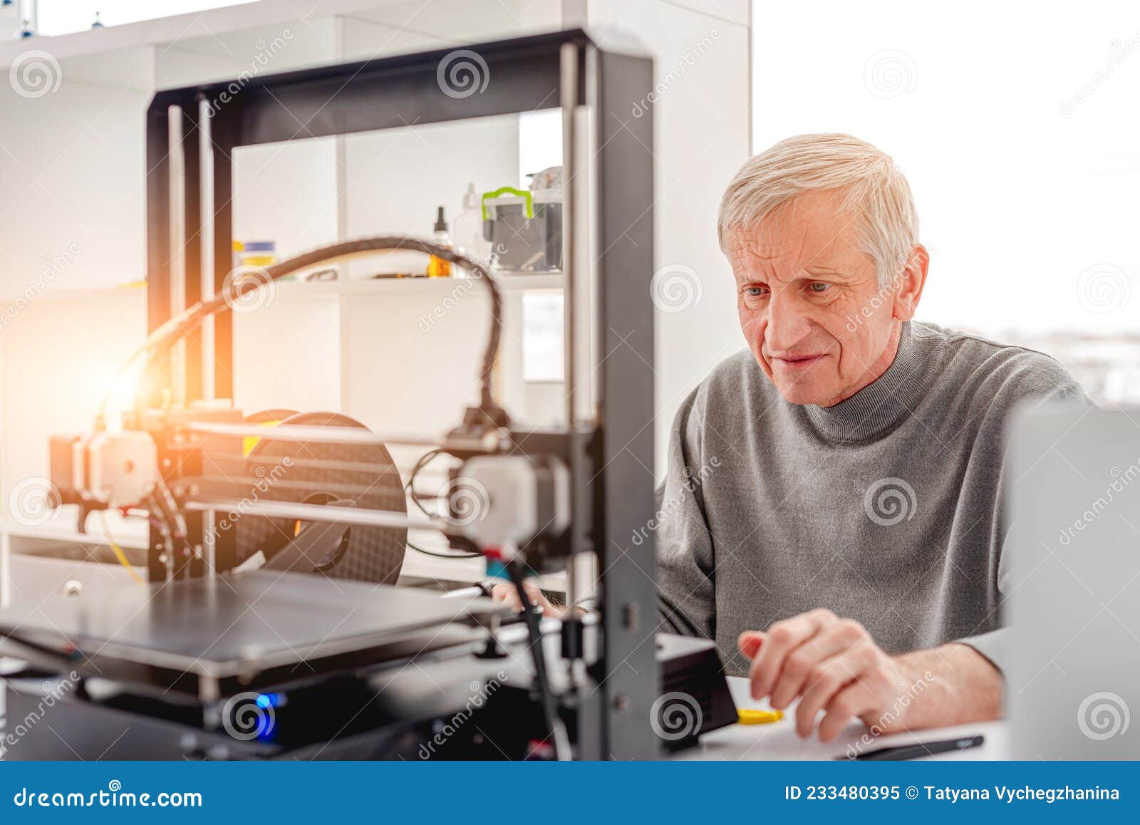 Man with 3D printer stock image. Image of office, tech - 233480395