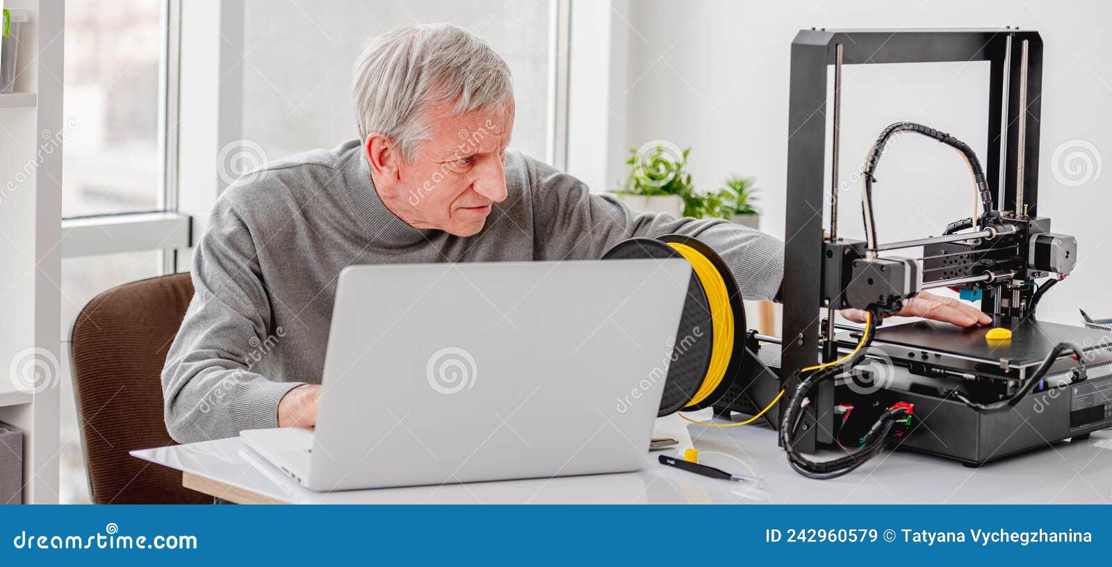 Man with 3D printer stock image. Image of product, laptop - 242960579