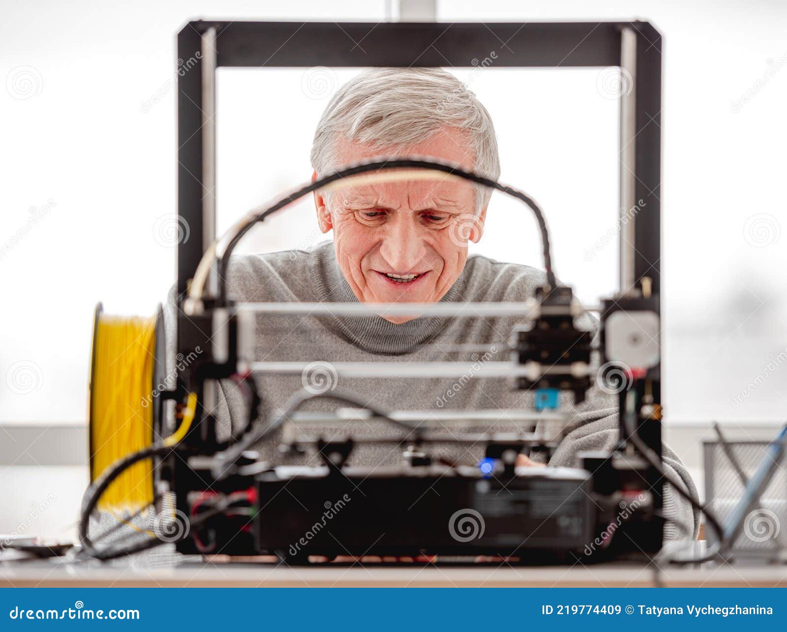 Man with 3D printer stock image. Image of scientist - 219774409