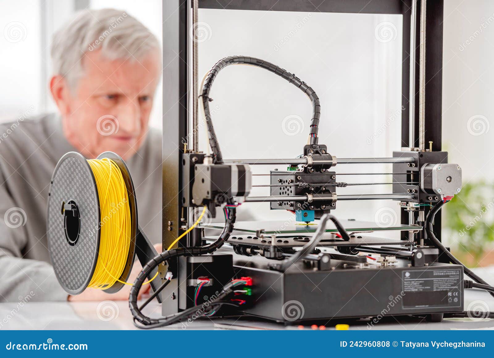 Man with 3D printer stock photo. Image of prototype - 242960808