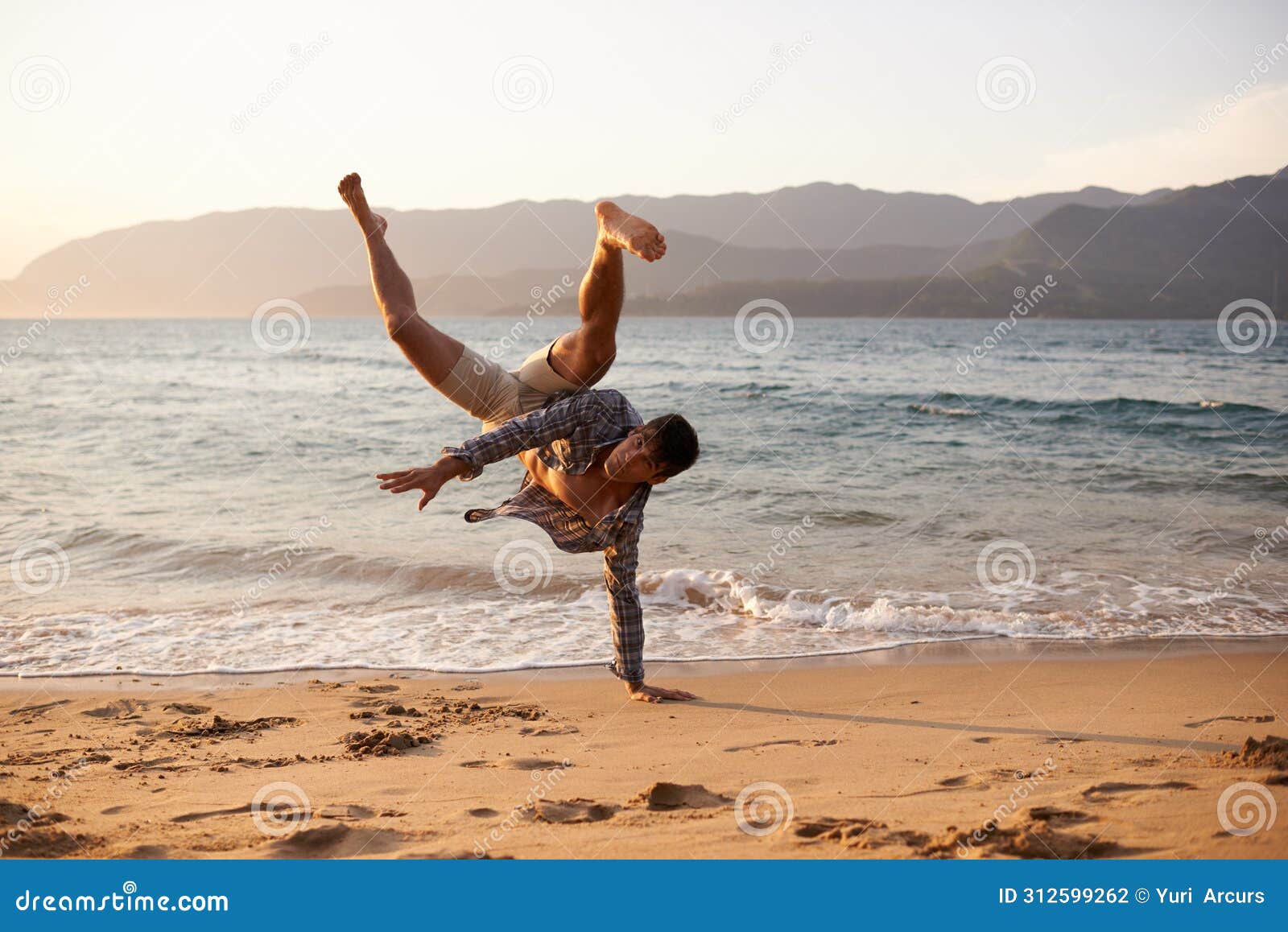 Man, Dancer and Breakdance with Sand on Beach for Hip Hop Performance ...
