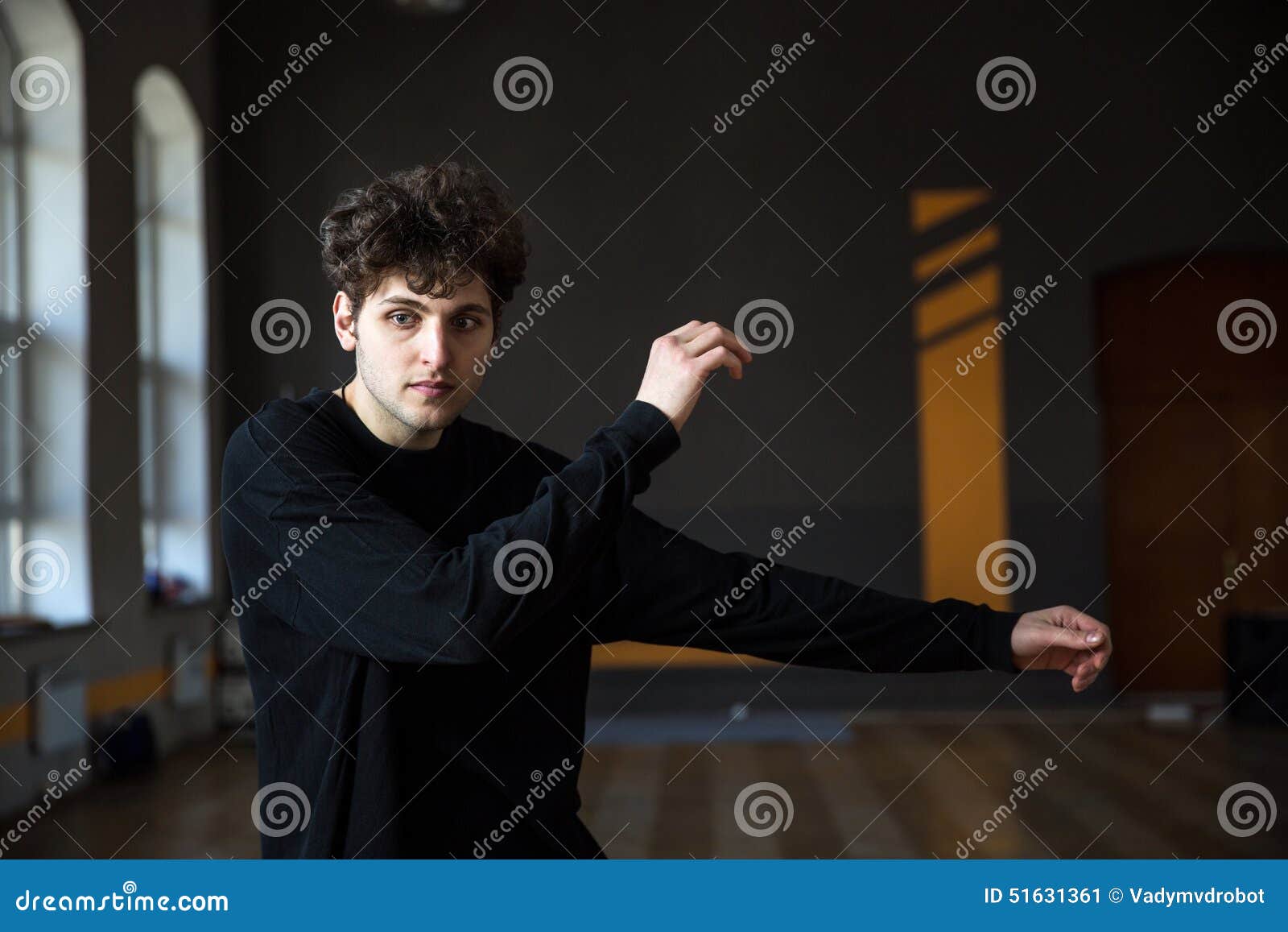 Man dancing at gym stock image. Image of curly, dance - 51631361