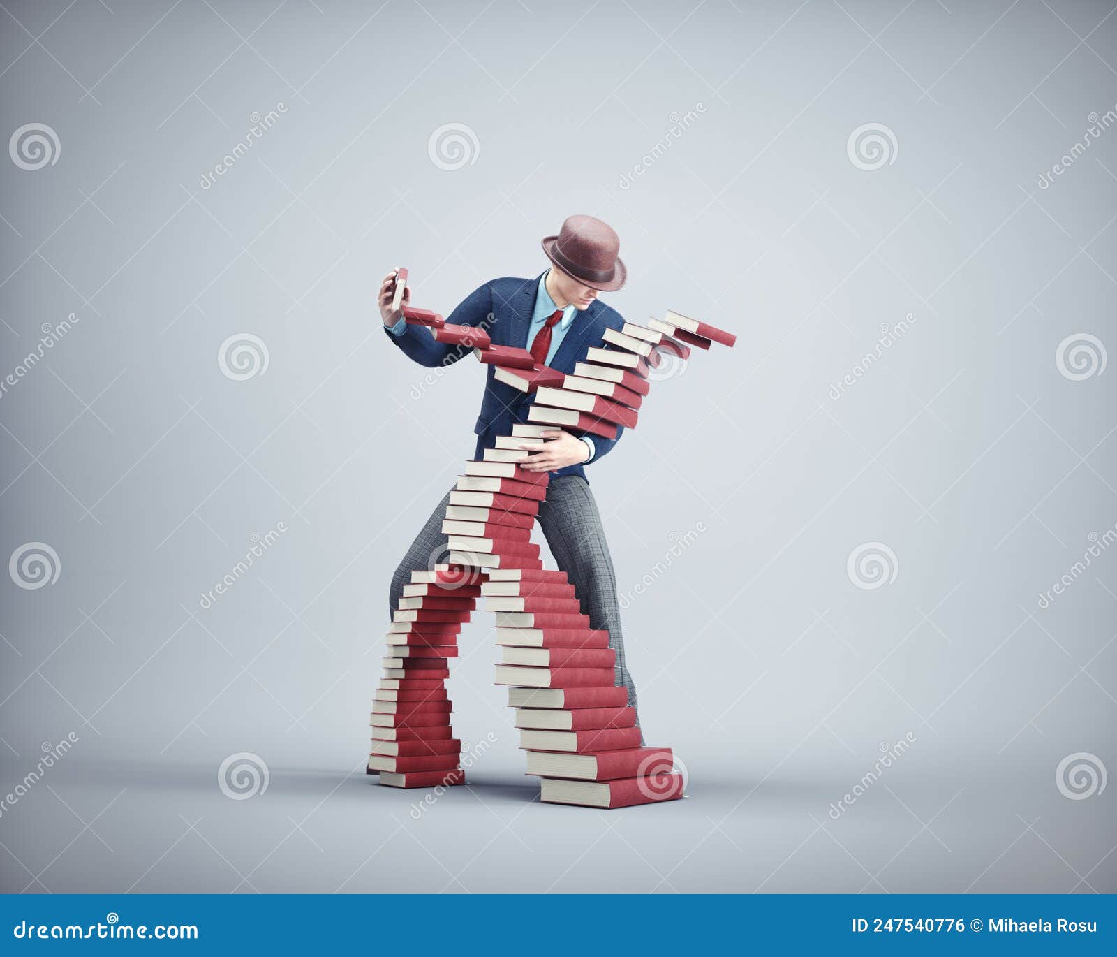 Man Dancing with a Stack of Books Stock Illustration - Illustration of ...