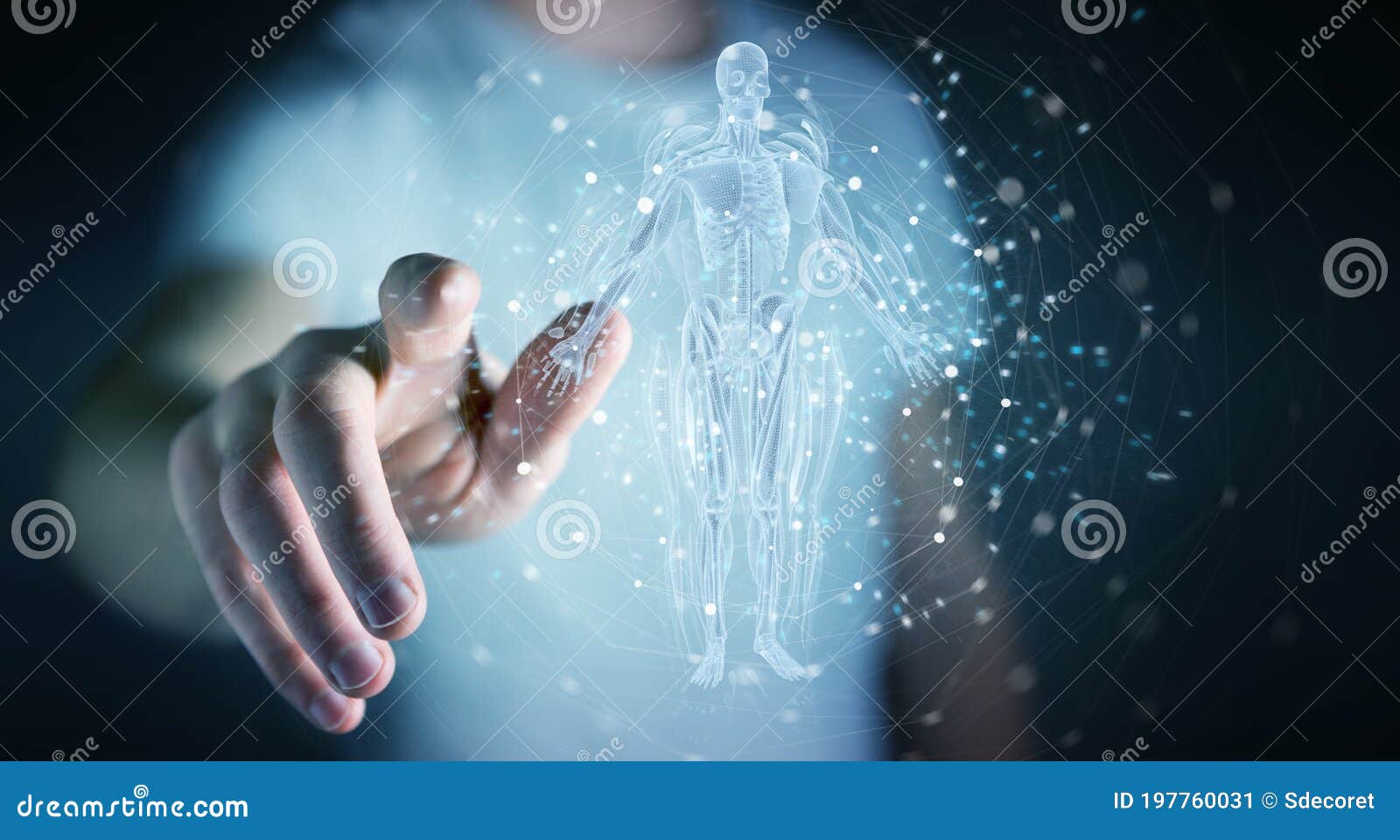 Man Using Digital X-ray Human Body Holographic Scan Projection 3D ...