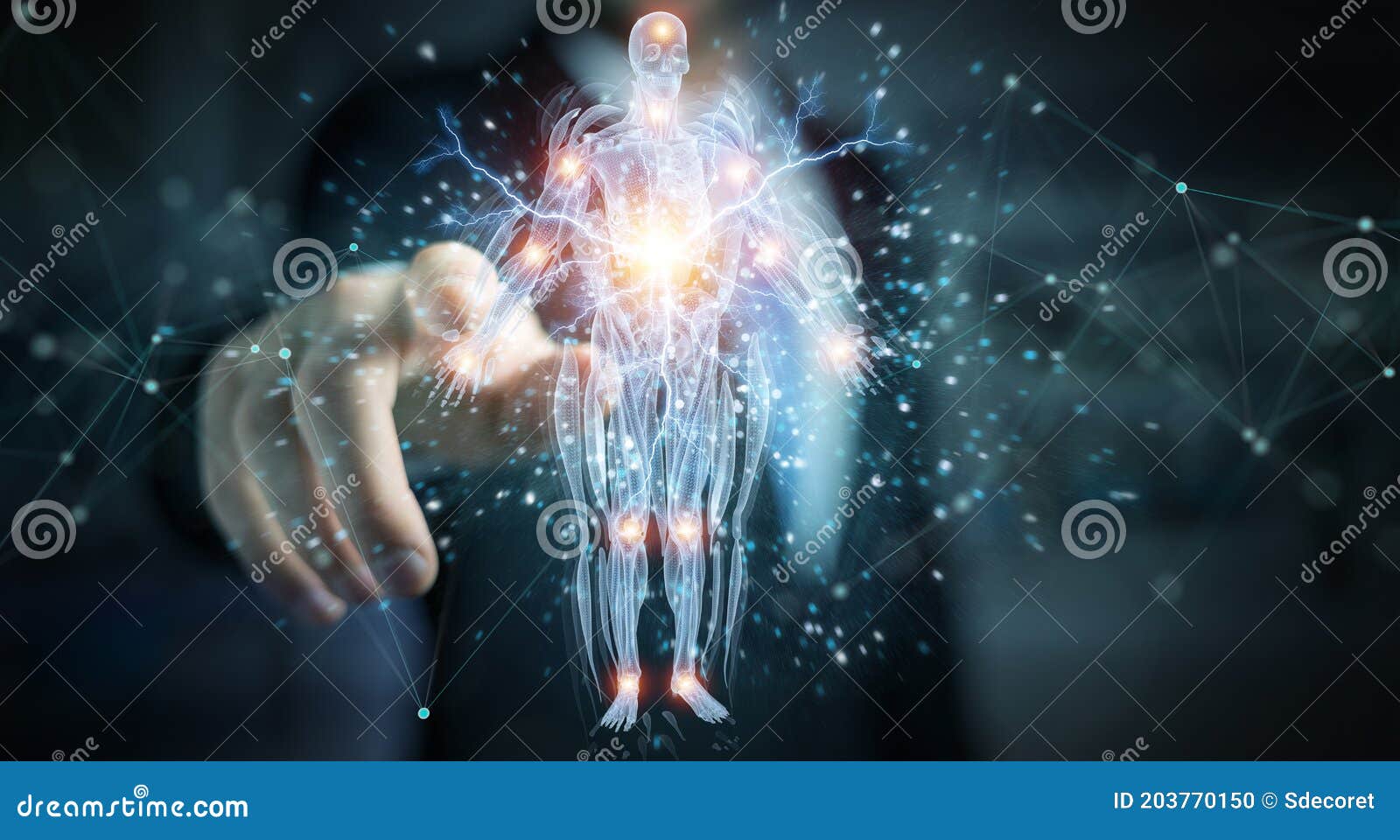 Man Using Digital X-ray Human Body Holographic Scan Projection 3D ...
