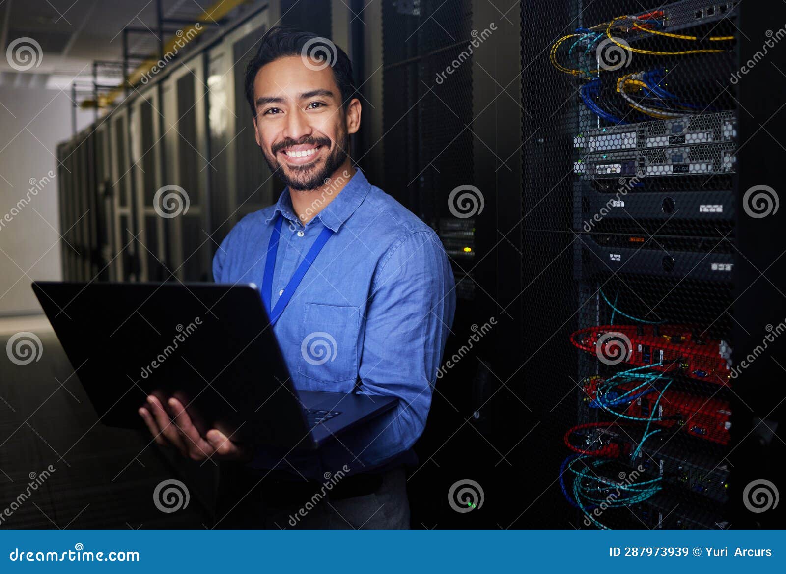 Man, Data Center and Computer in Programming Portrait, Server Room ...