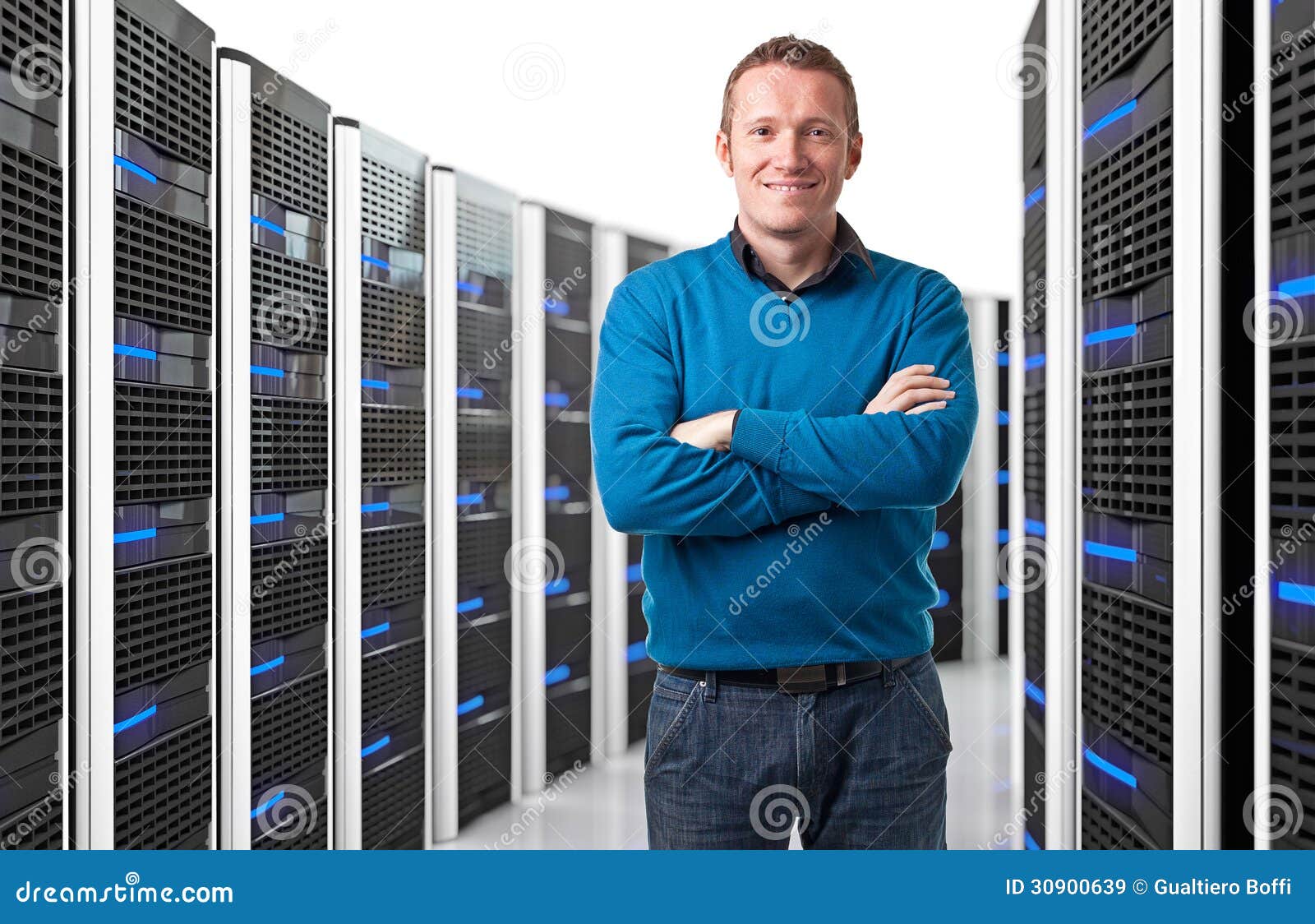 Man in datacenter stock image. Image of casual, connection - 30900639