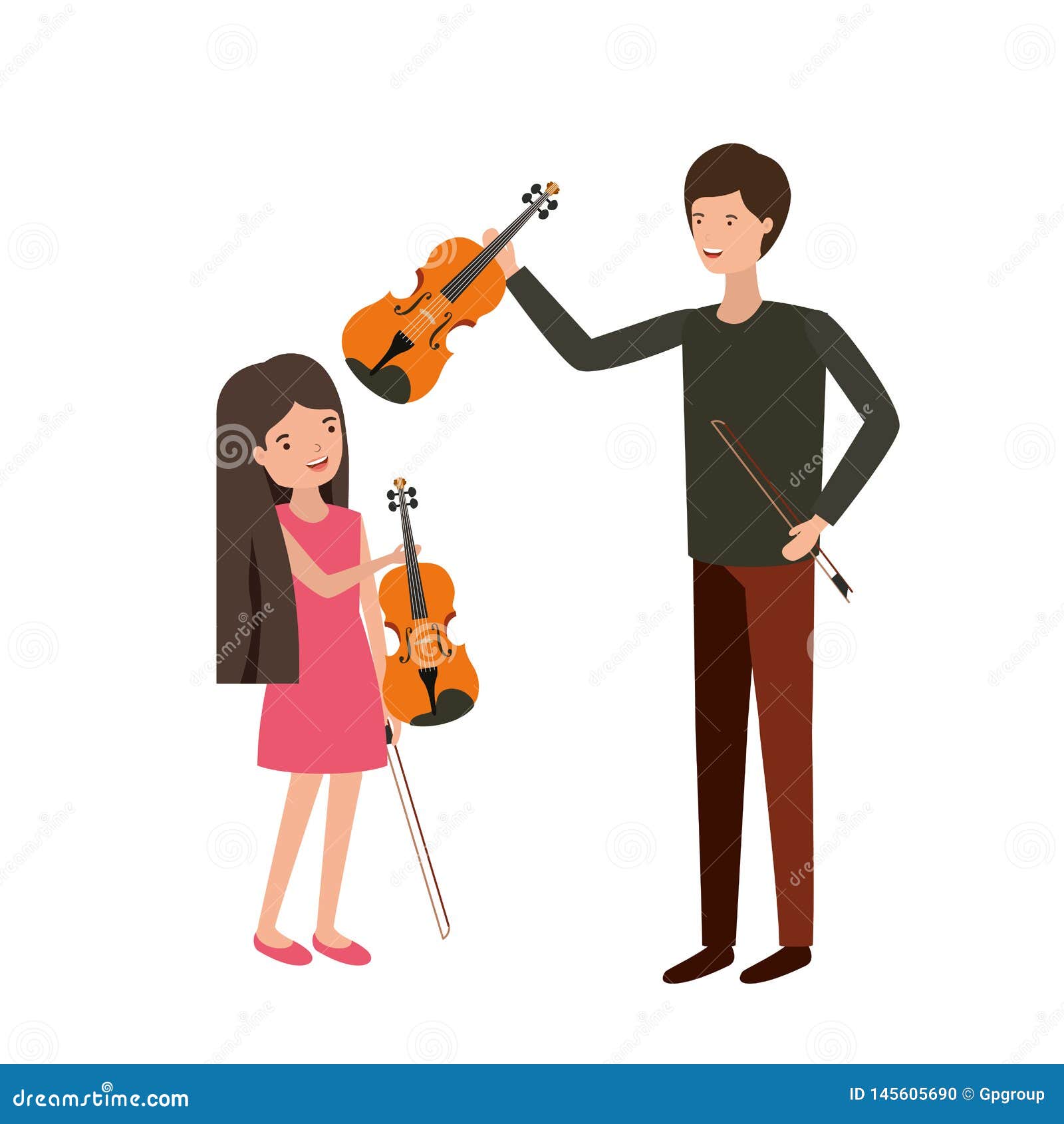 Man with Daughter and Fiddle Character Stock Vector - Illustration of ...