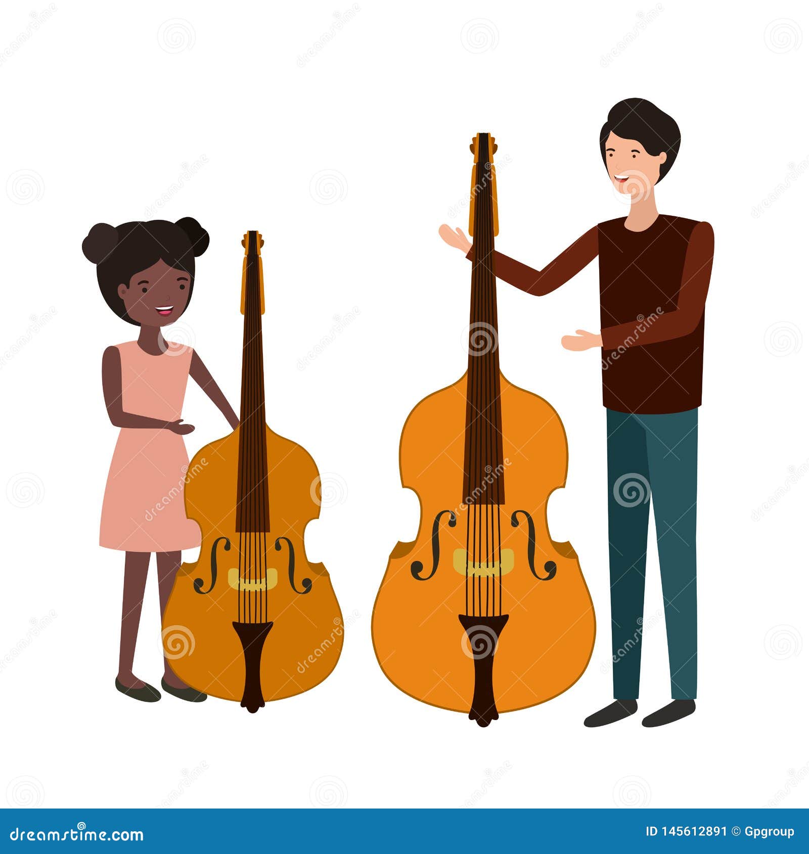 Man with Daughter and Fiddle Character Stock Vector - Illustration of ...