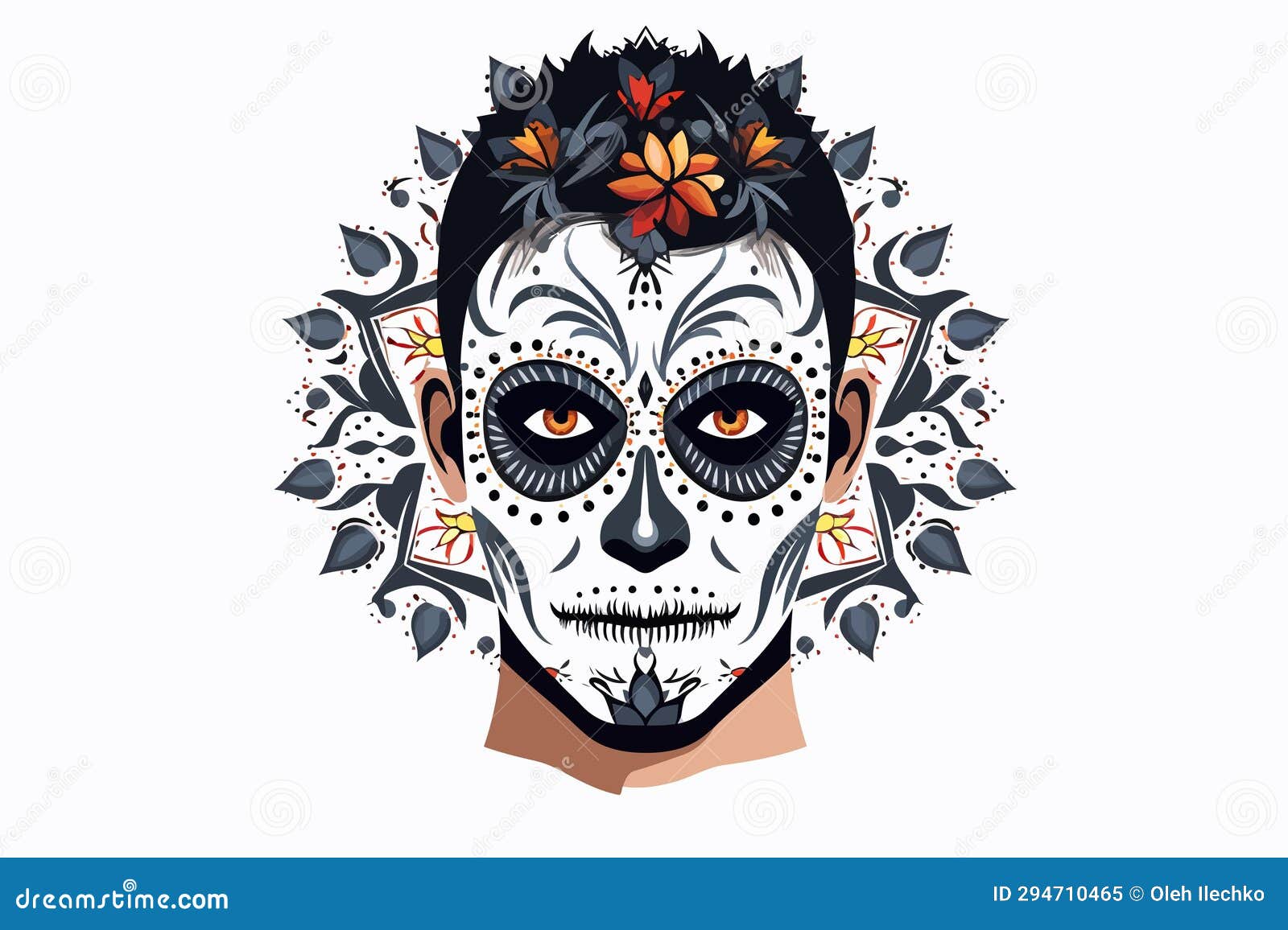 Man with Day of the Dead Face Paint Vector Flat Isolated Vector Style ...