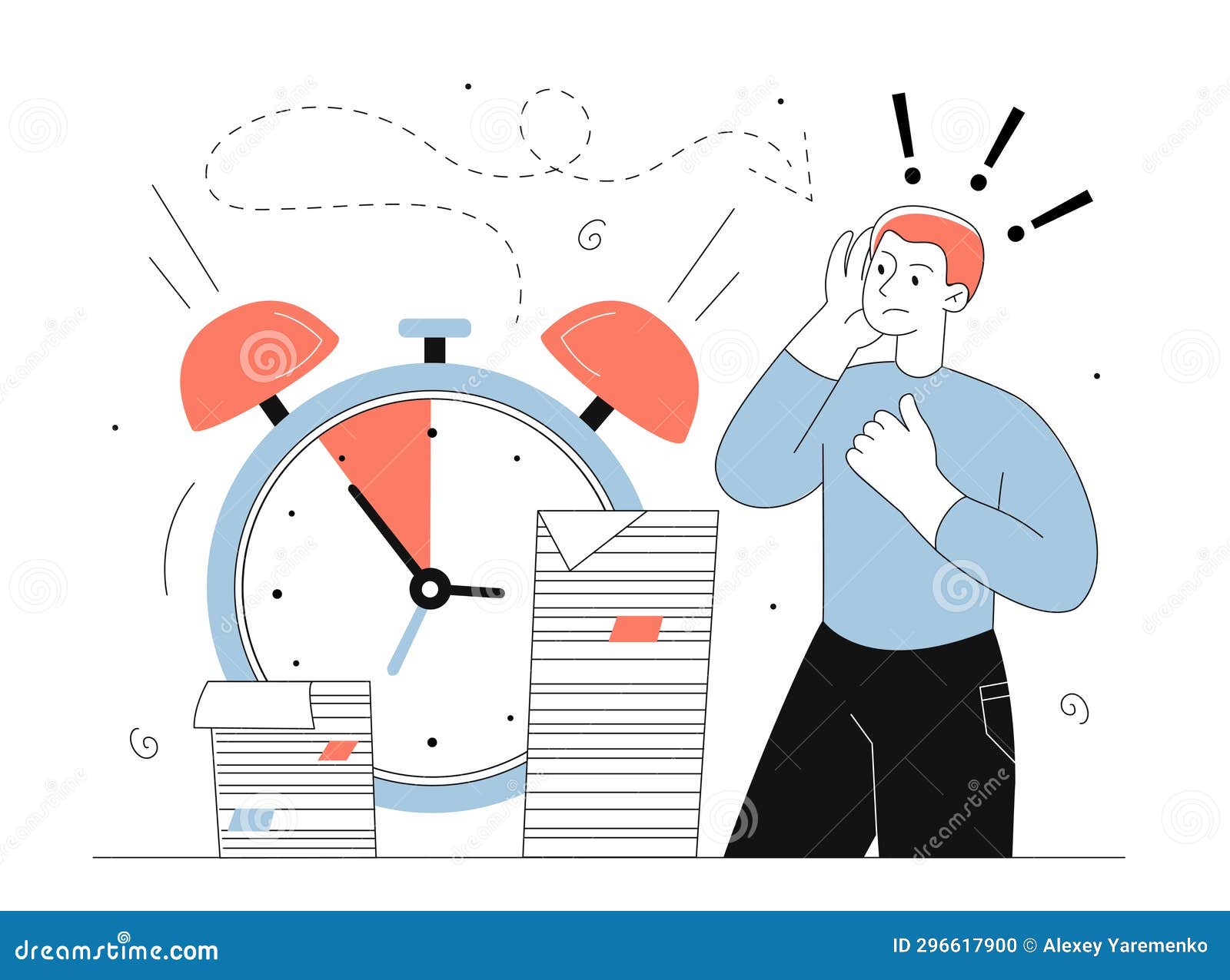 Man with Deadline Vector Line Concept Stock Illustration - Illustration ...