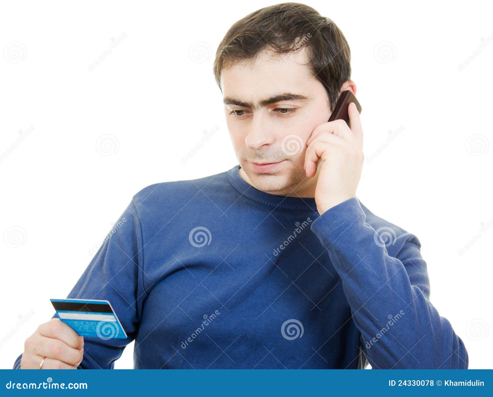 Man with a Debit Card and Mobile Phone Stock Photo - Image of ...