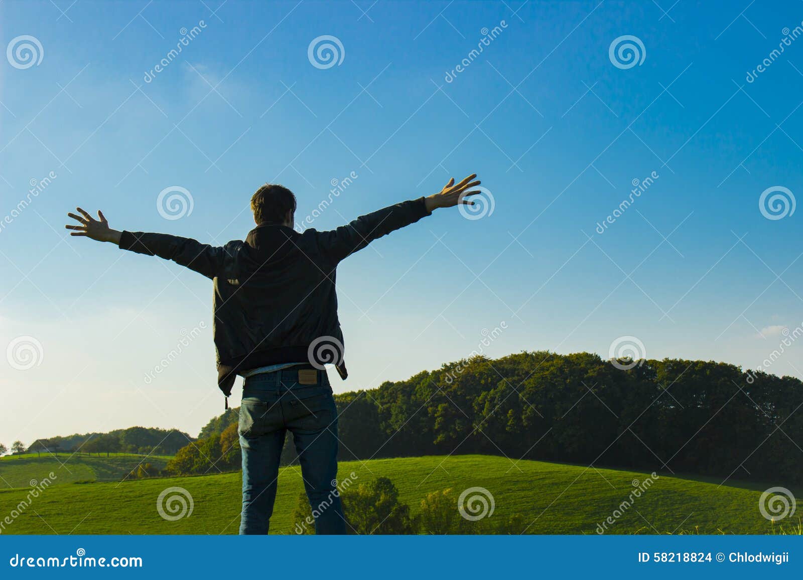 Man Deep Breathing in Nature Stock Photo - Image of open, agrarian ...