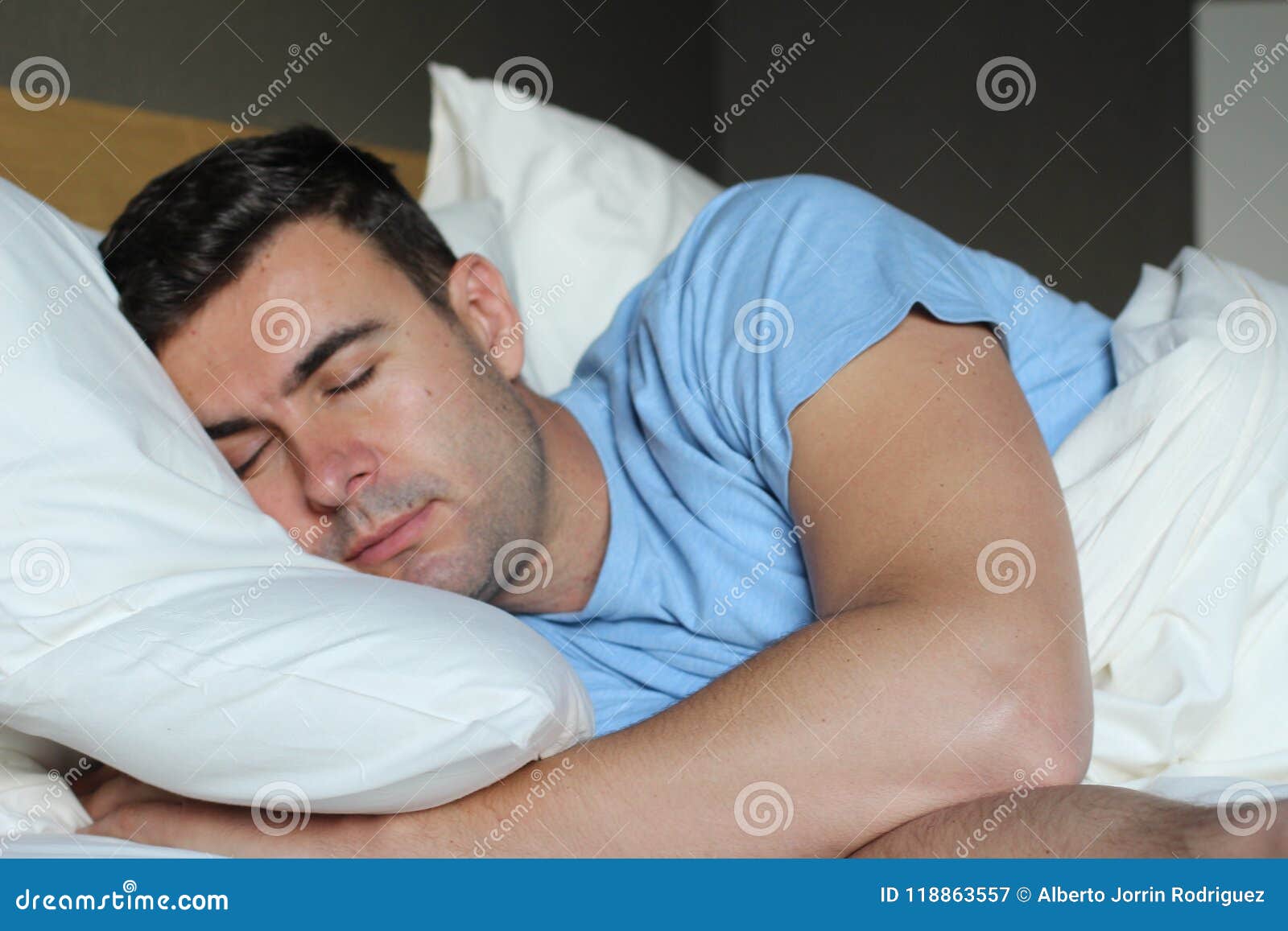 Man Deeply Sleeping in Comfy Bed Stock Image - Image of deep, healing ...