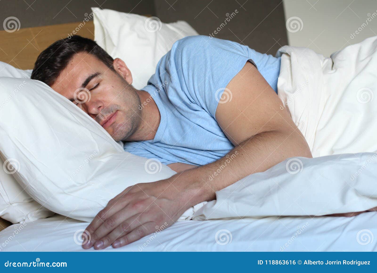 Man Deeply Sleeping in Comfy Bed Stock Photo - Image of healing ...
