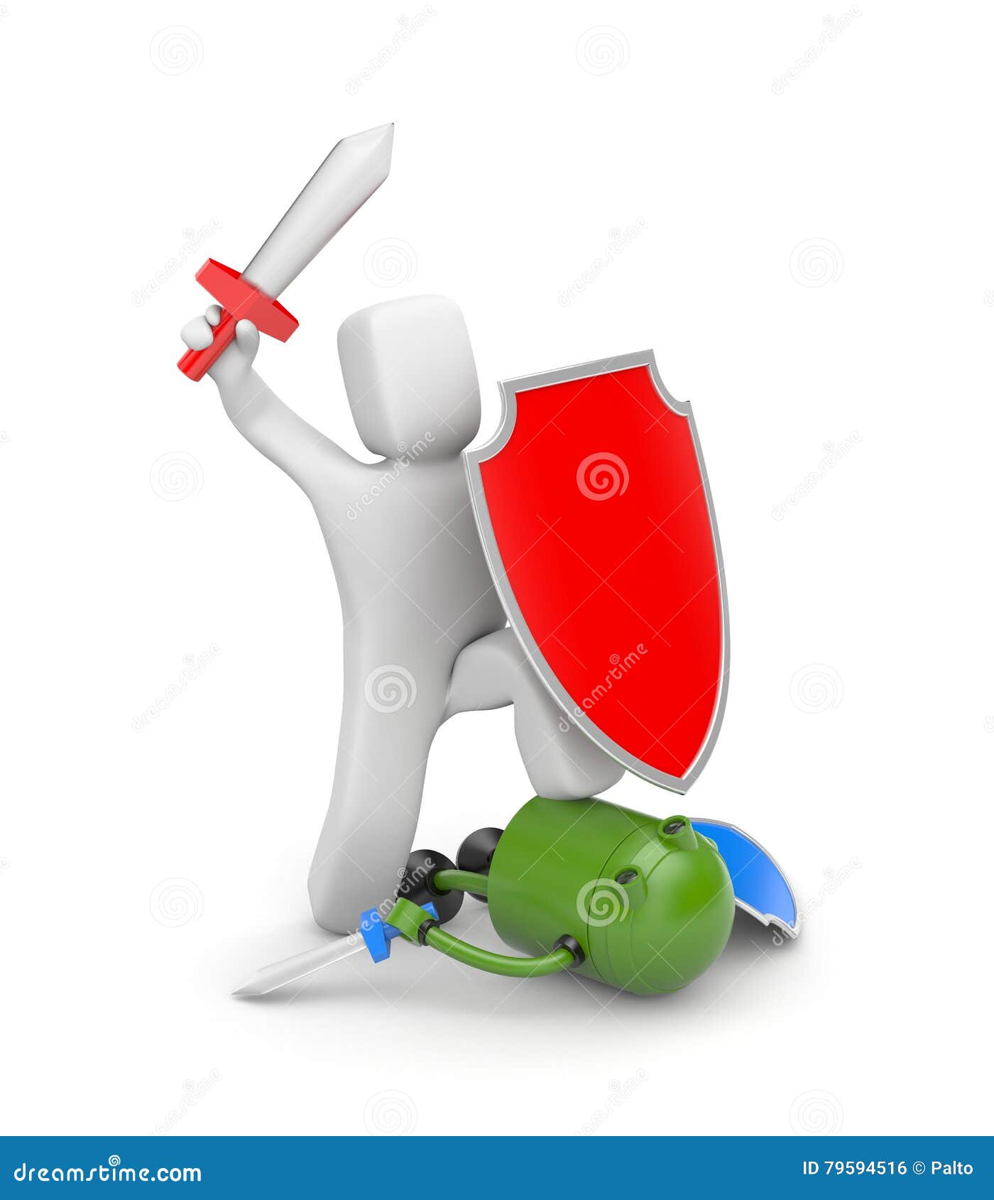 Man Defeated the Robot Android Stock Illustration - Illustration of ...