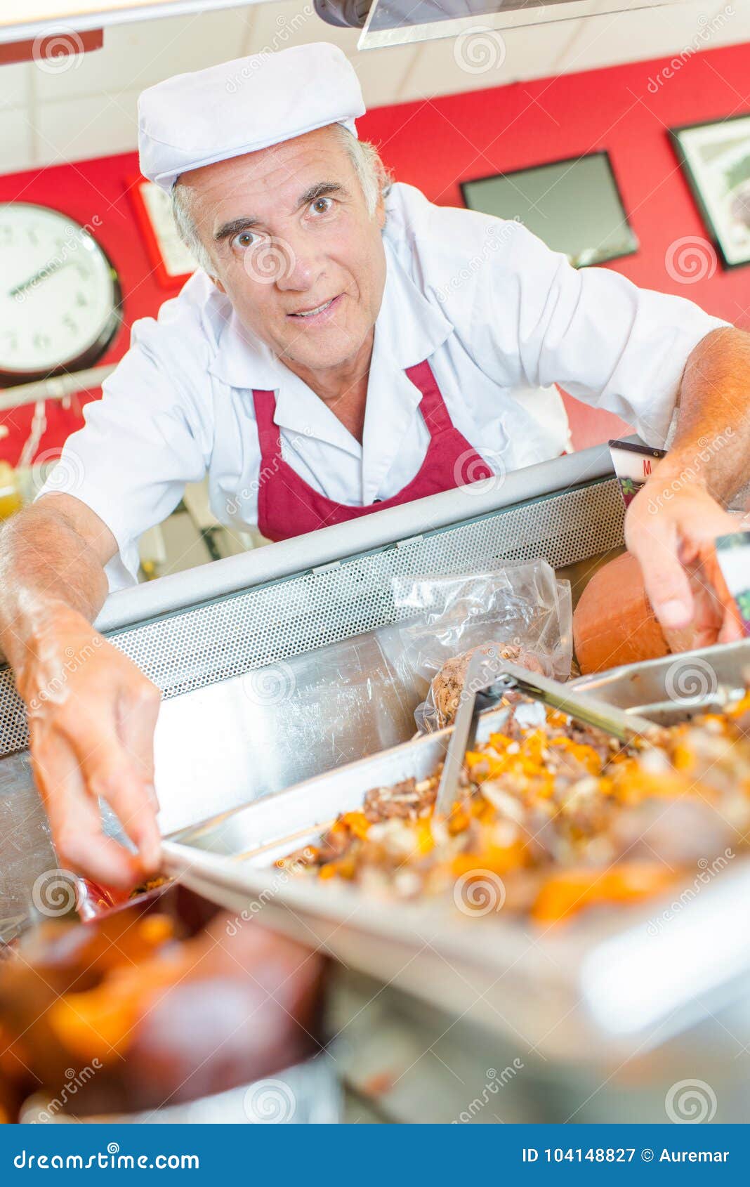 Man in Deli Holding Tray Food Stock Image - Image of butcher, platter ...