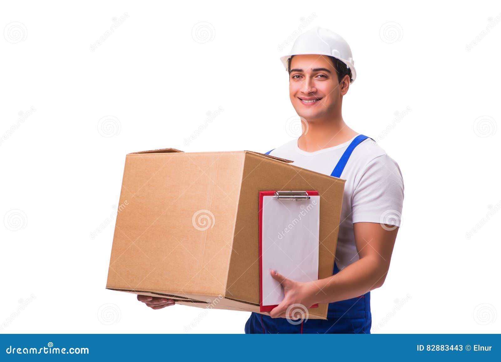 The Man Delivering Box Isolated on White Stock Image - Image of outside ...