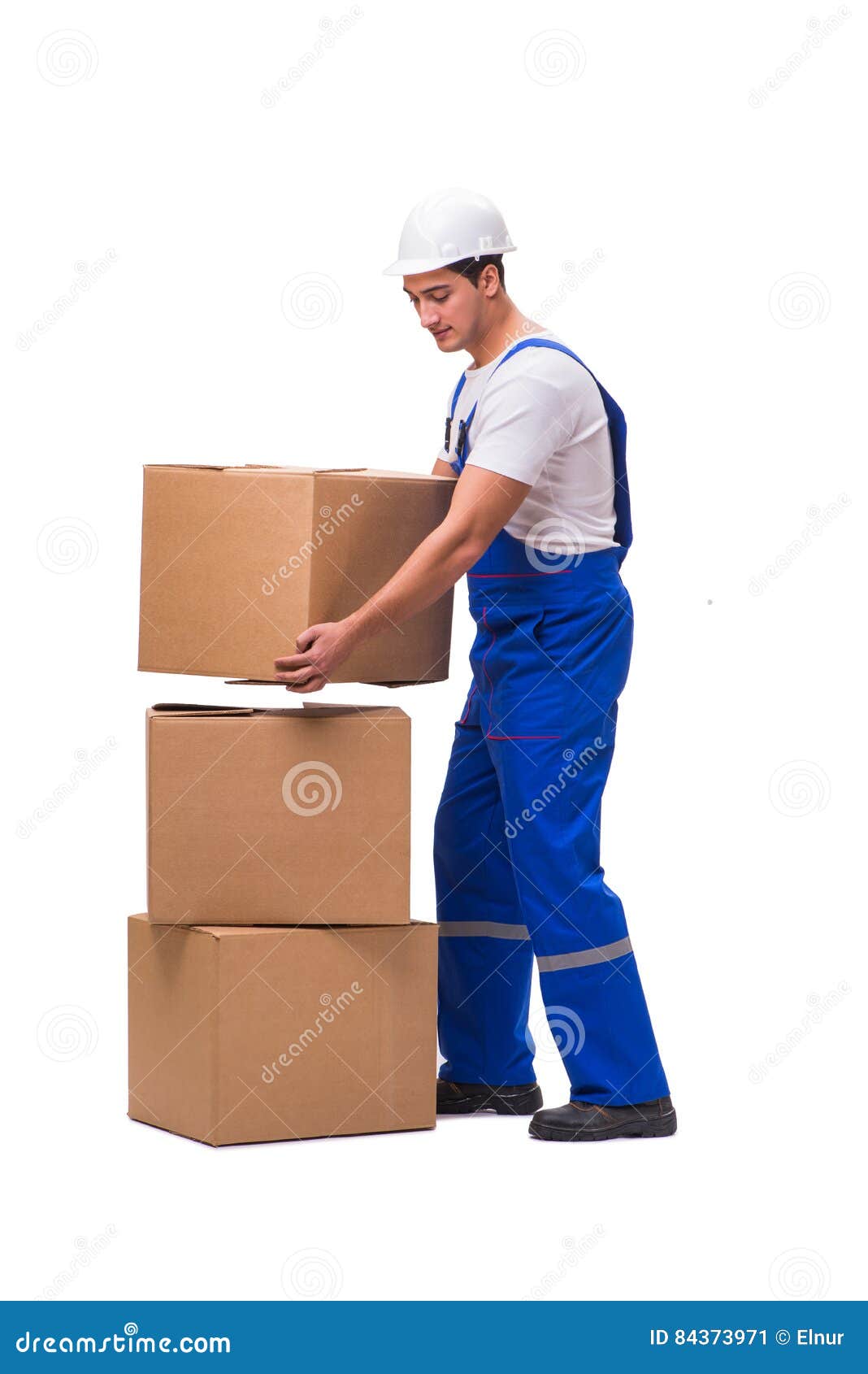 The Man Delivering Box Isolated on White Stock Image - Image of ...