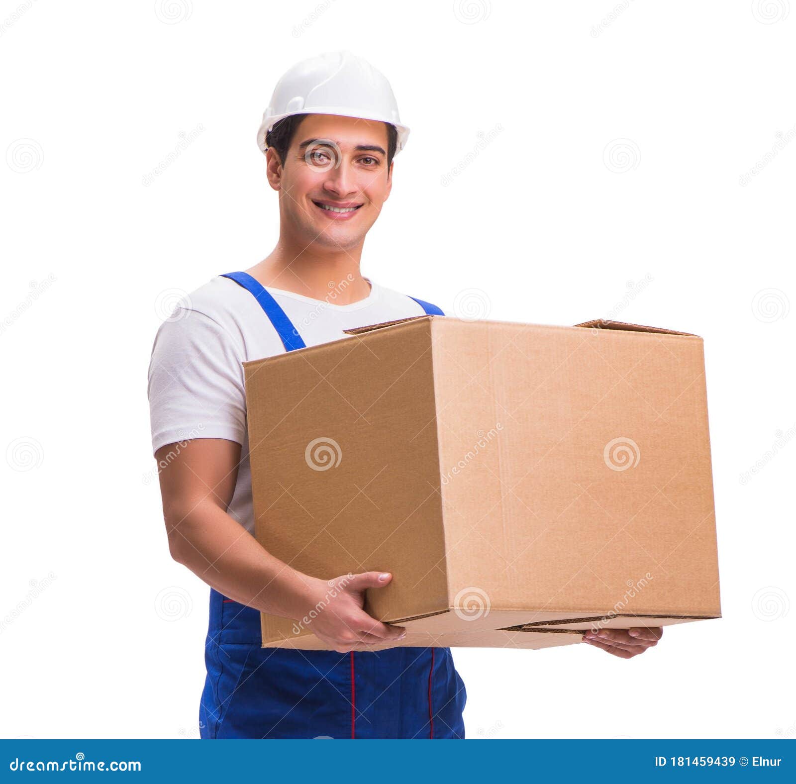 Man Delivering Box Isolated on White Stock Image - Image of cargo ...