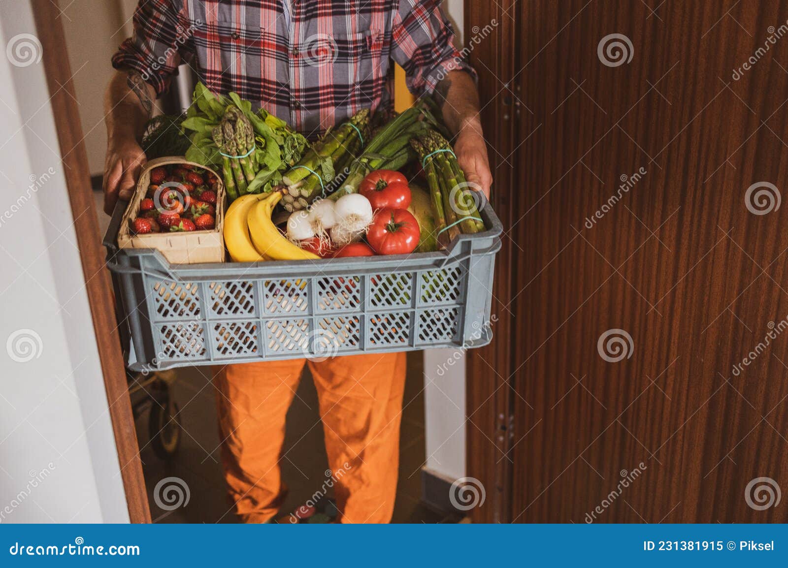 Man Delivering Fruit and Vegetable Stock Image - Image of package ...