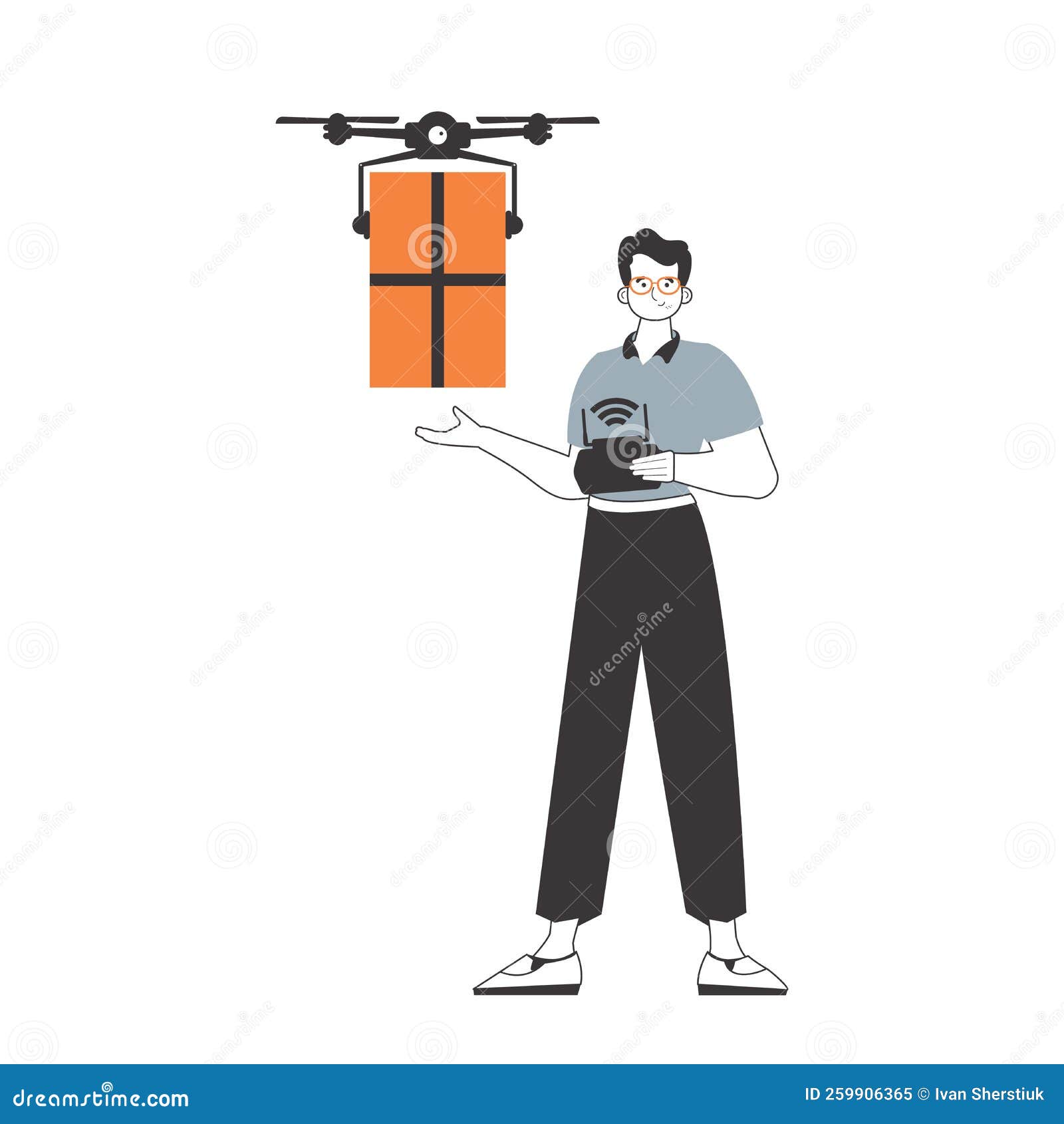 A Man Delivers a Package by Drone. the Concept of Cargo Delivery by Air ...