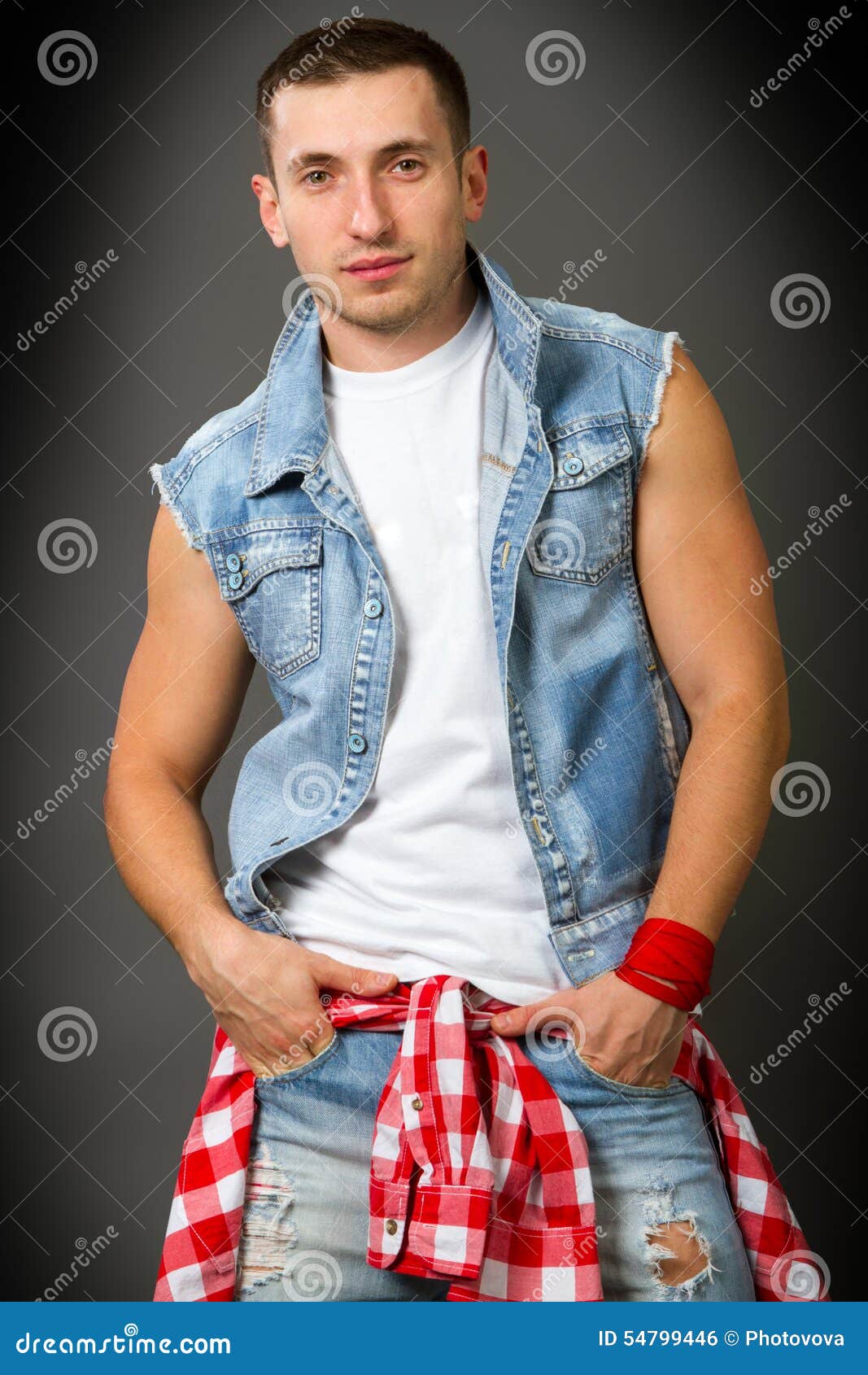 Man in a denim vest stock photo. Image of adult, attractive - 54799446