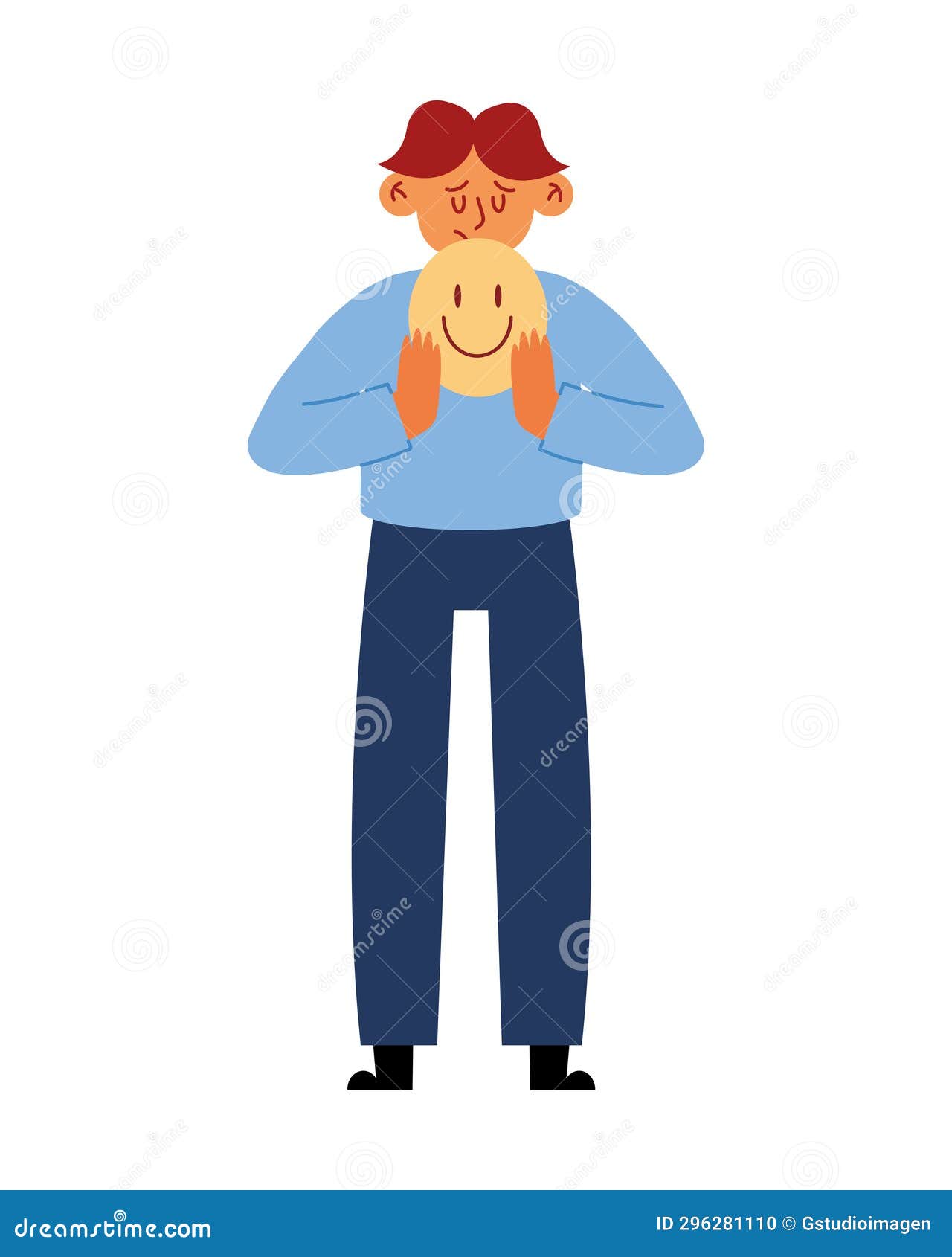 Man with Depression and Happy Mask Stock Vector - Illustration of ...