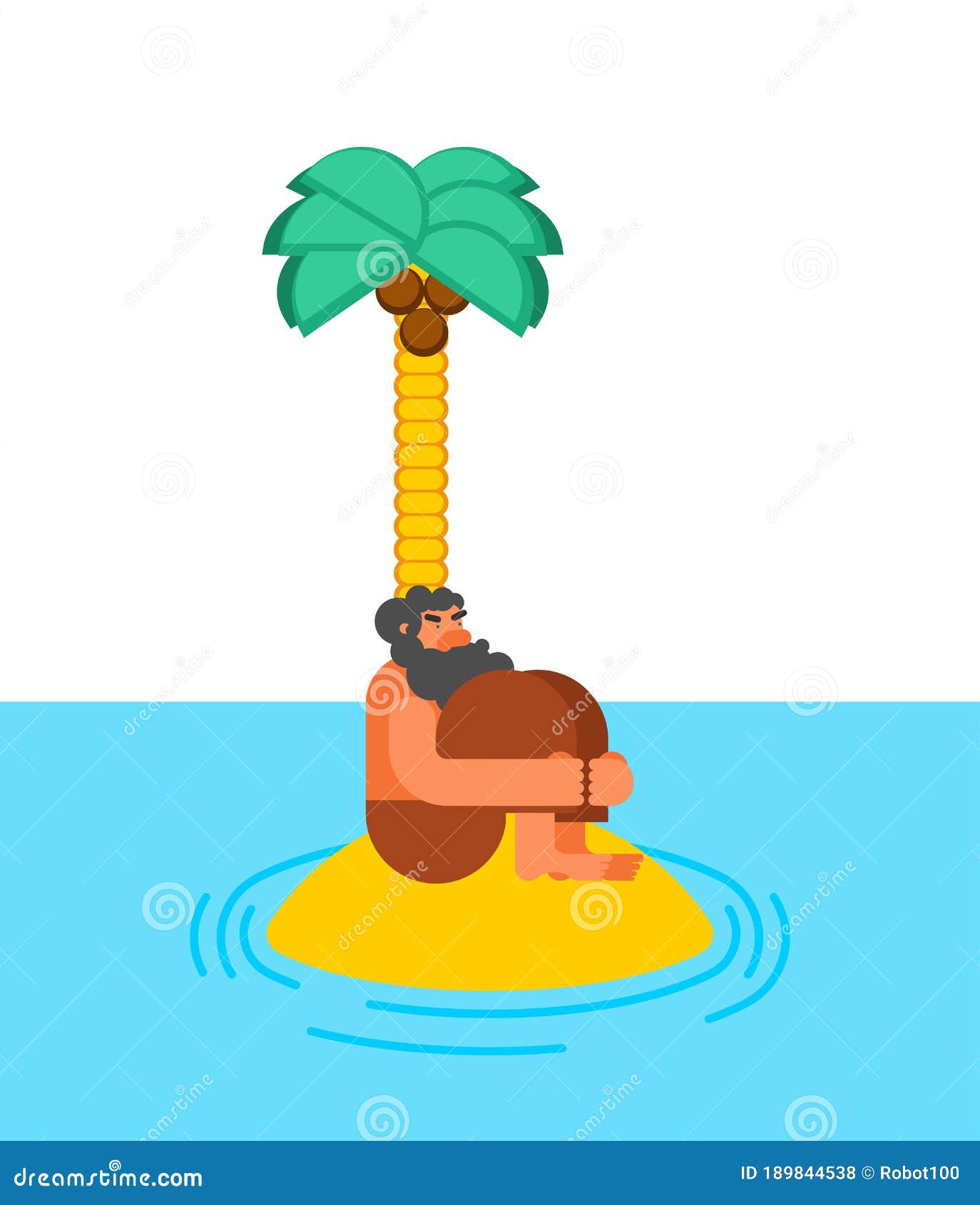 Man on Desert Island Isolated. Cartoon Vector Illustration Stock Vector ...