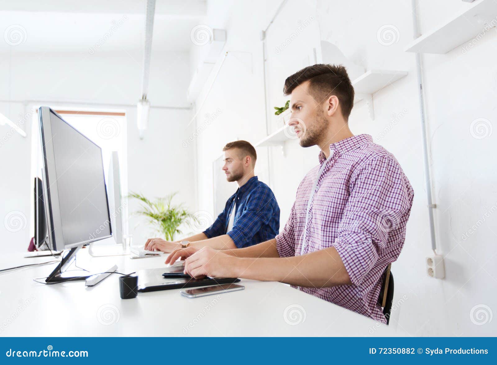 Man or Designer with Computer and Tablet at Office Stock Photo - Image ...