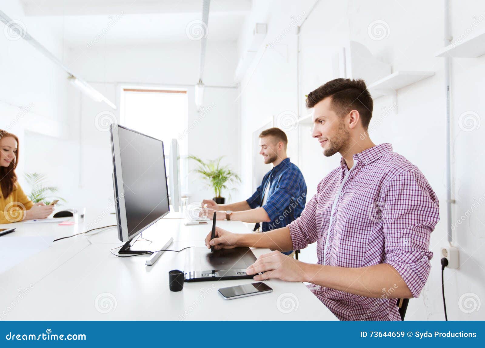 Man or Designer with Computer and Tablet at Office Stock Image - Image ...