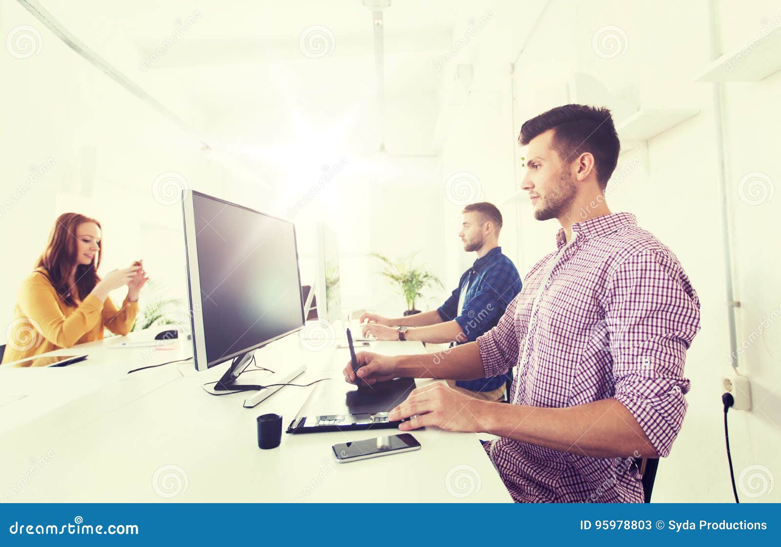 Man or Designer with Computer and Tablet at Office Stock Image - Image ...