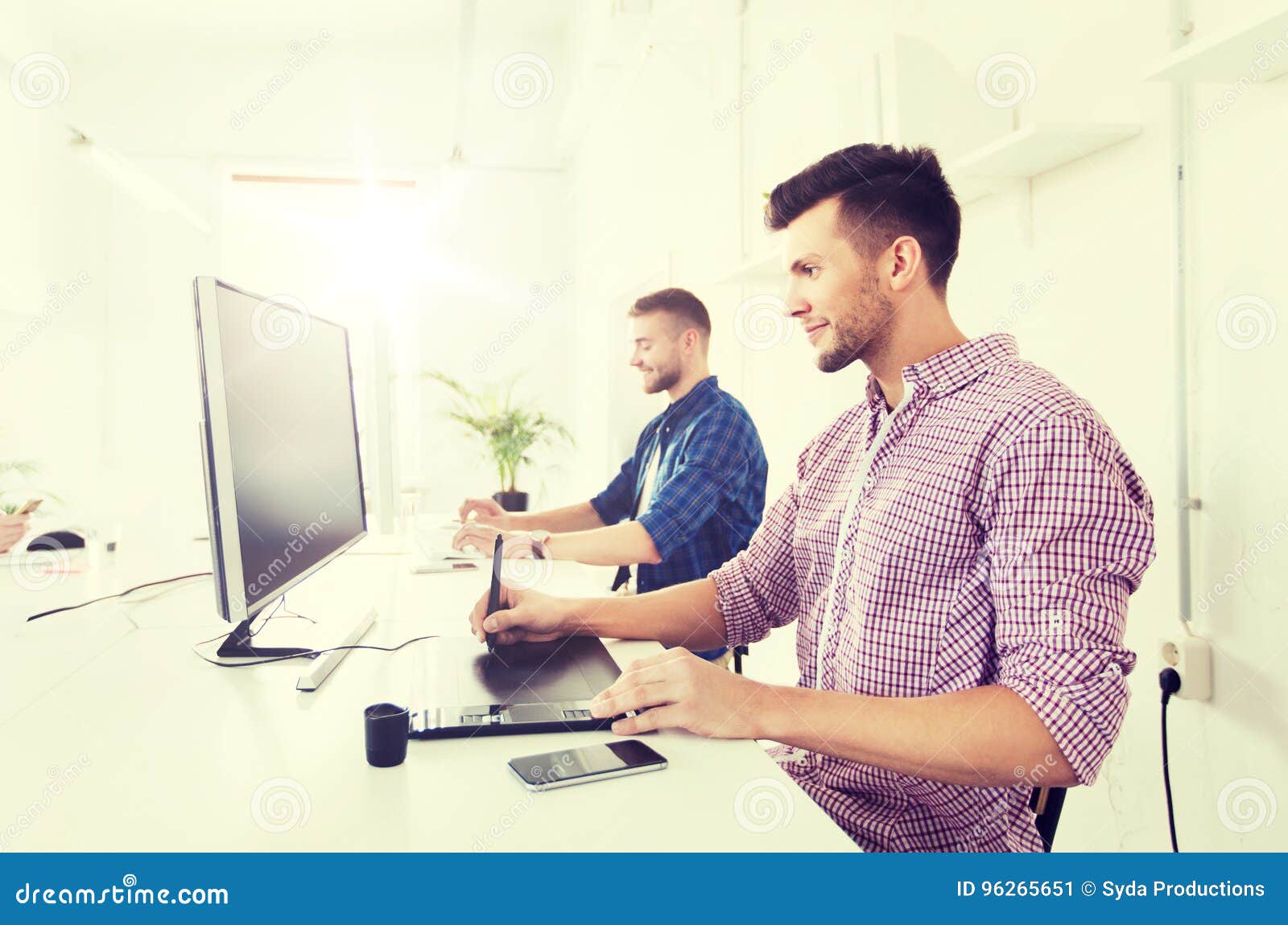 Man or Designer with Computer and Tablet at Office Stock Image - Image ...