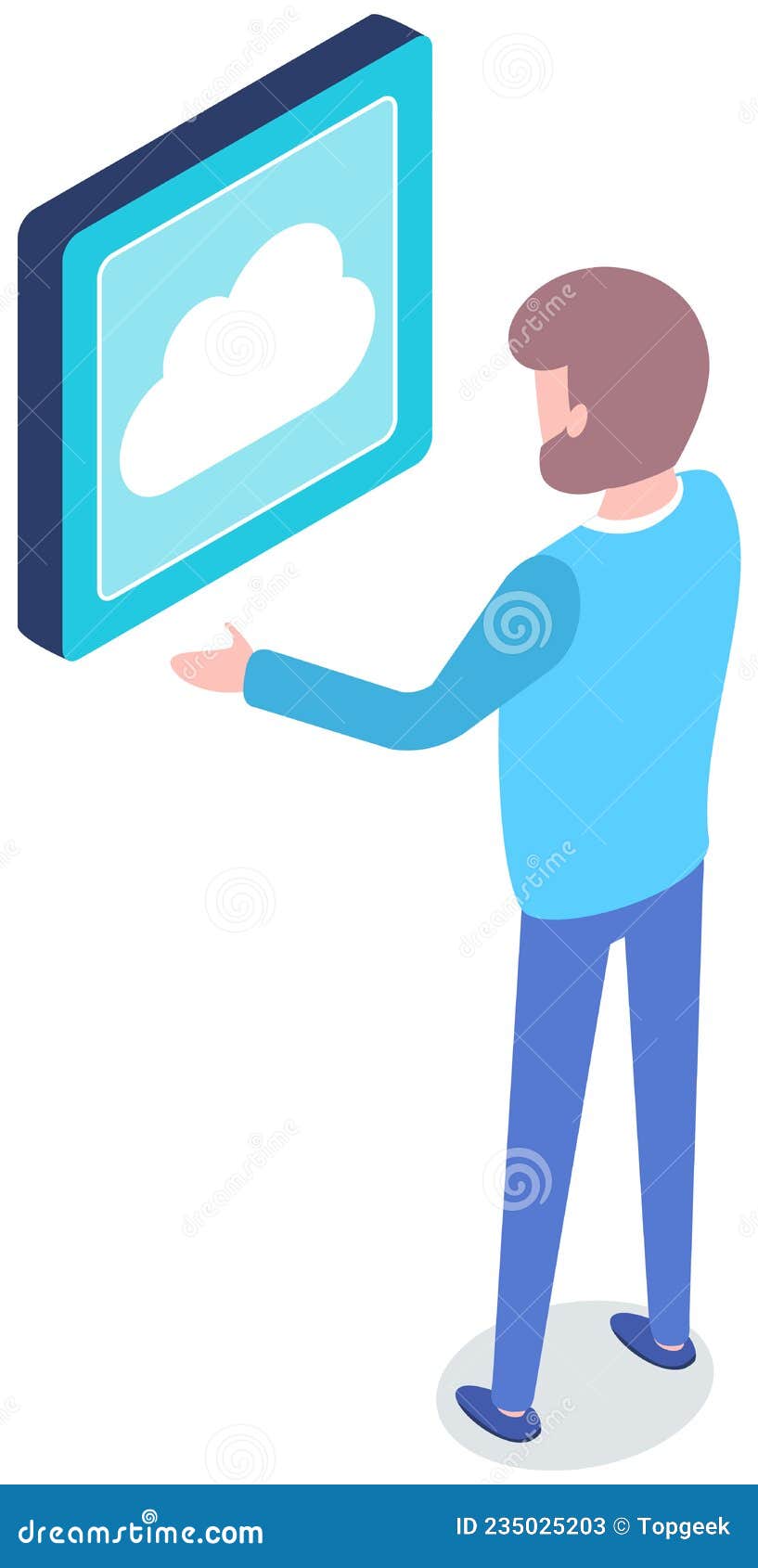 Man Designs and Creates Application. Blue Cloud Storage Button, Data is ...