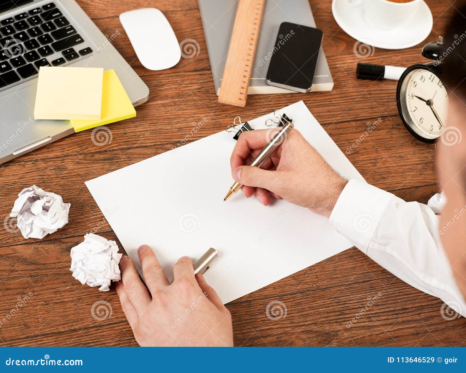 Man at desk writing stock image. Image of objects, creativity - 113646529