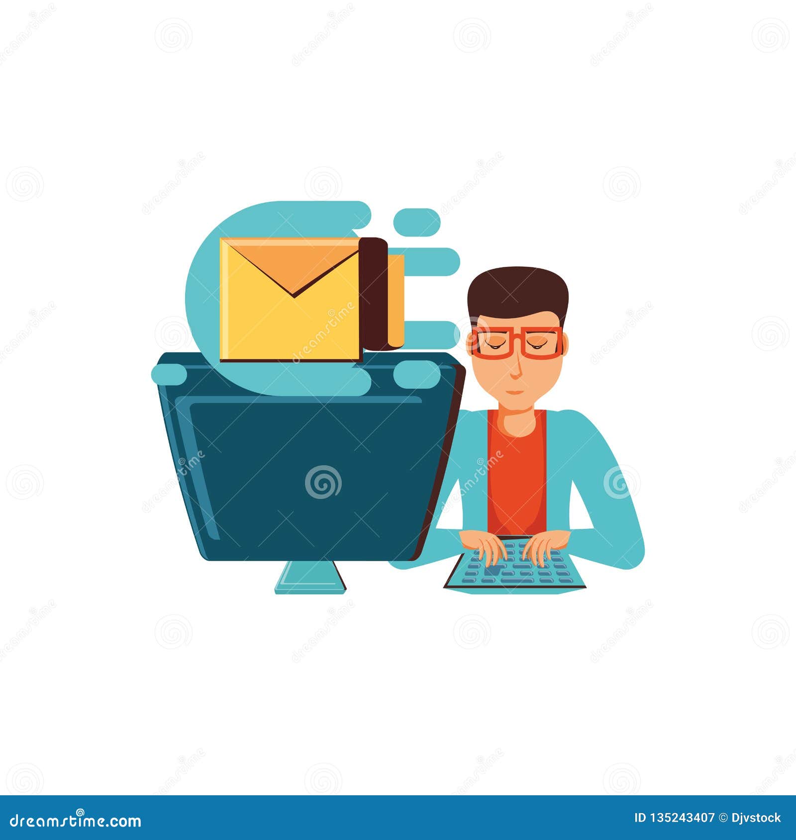 Man with Desktop Computer and Envelope Mail Stock Vector - Illustration ...