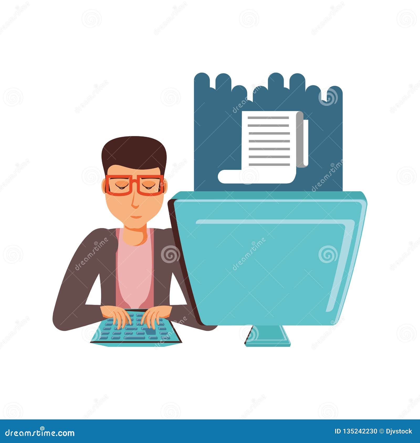 Man with Desktop Computer and Paper Receipt Stock Vector - Illustration ...