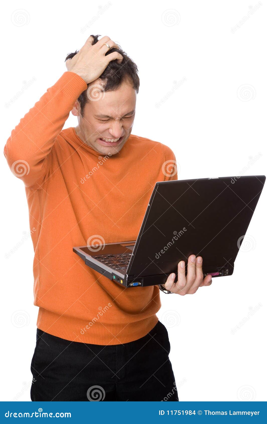 Man Despairing with Computer Stock Photo - Image of expression, hate ...