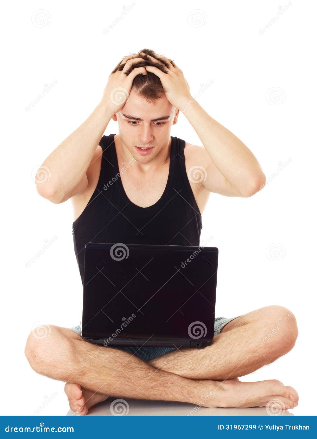 Man Despairing with Computer. Stock Image - Image of sadness, furious ...