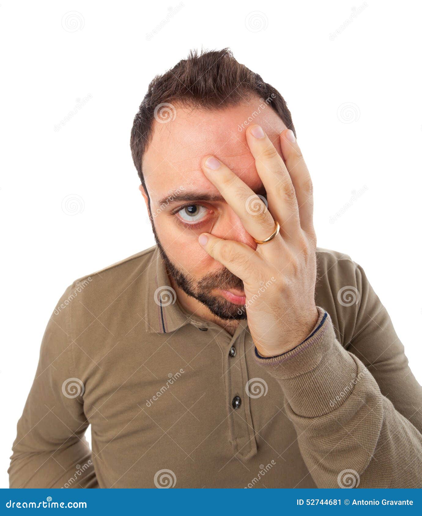 Man with a Desperate Expression with Hand in Face. Stock Image - Image ...