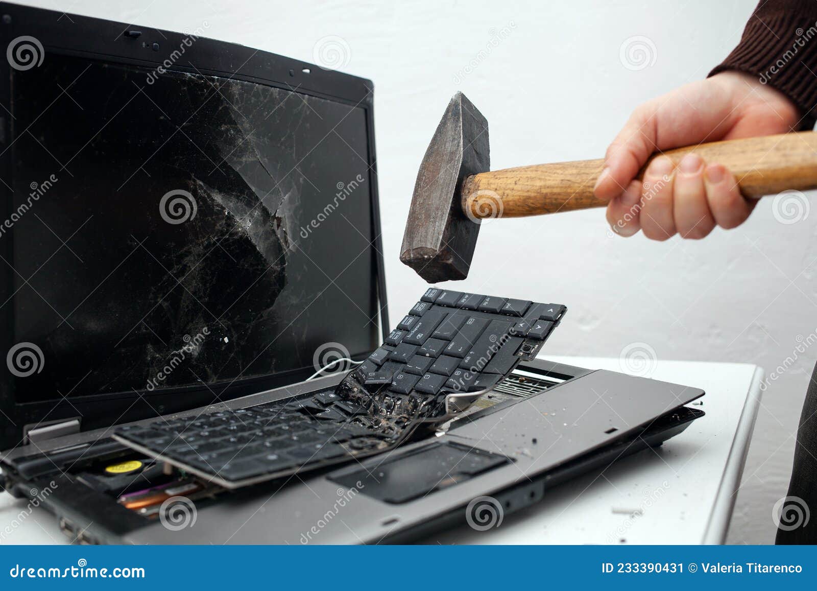 Man Destroyed Laptop with a Hammer. Nervous Work, Buggy Computer ...