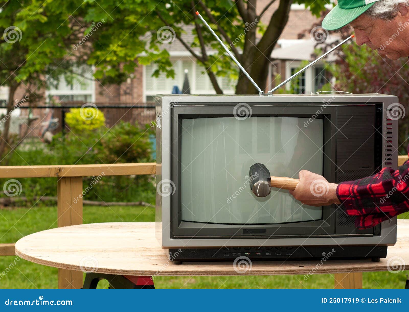 Man Destroying Old Television Stock Image - Image of shirt, television ...
