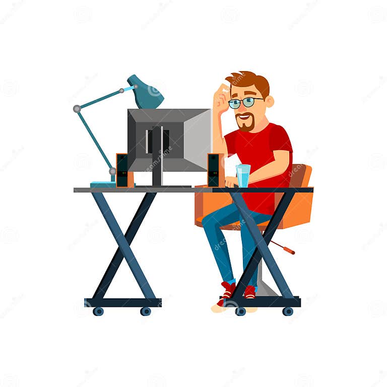 Man Developer Thinking about Software Program Code Cartoon Vector Stock ...